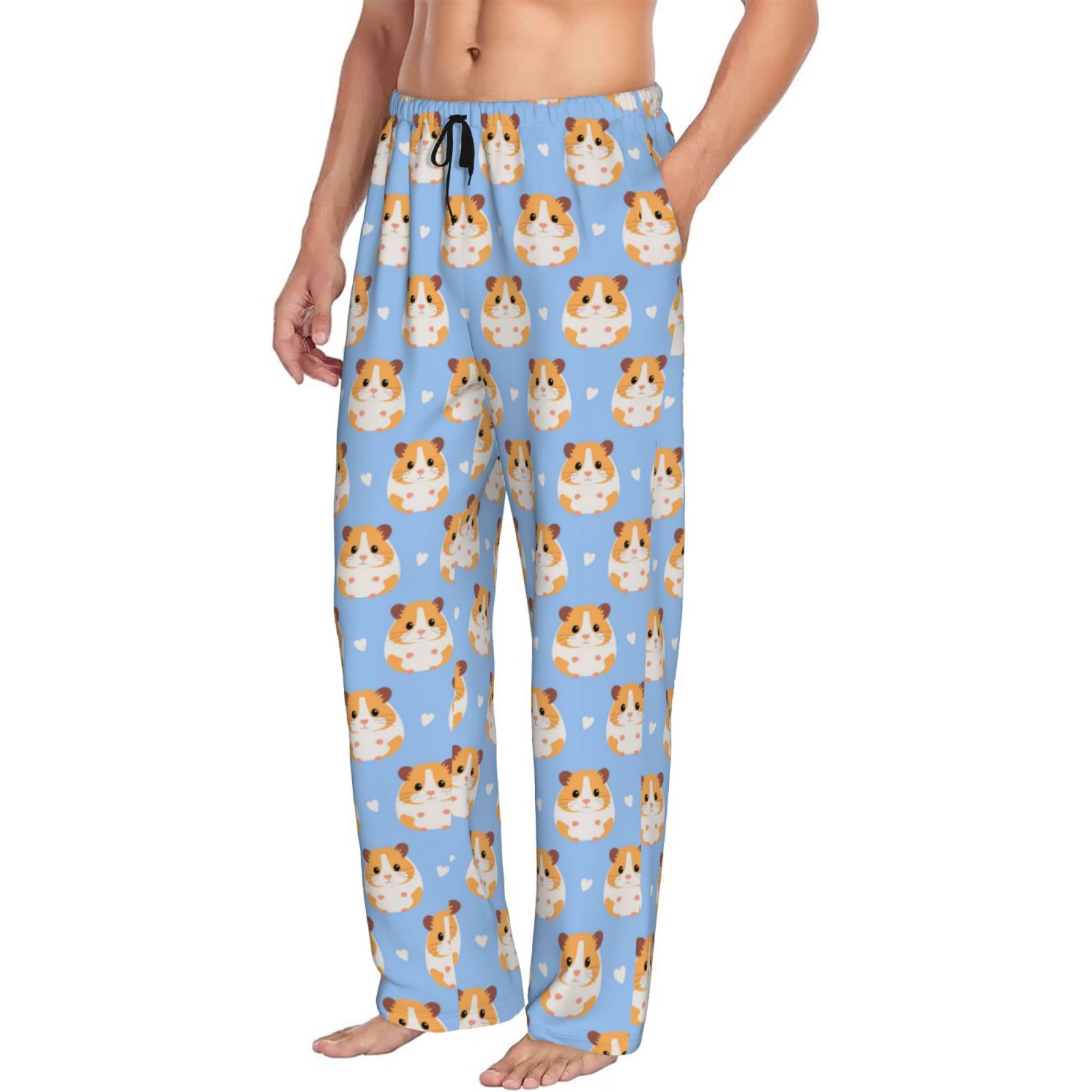 Long Pajama Pants for Men, Elegant Cartoon Cute Hamster Comfort Mens ...