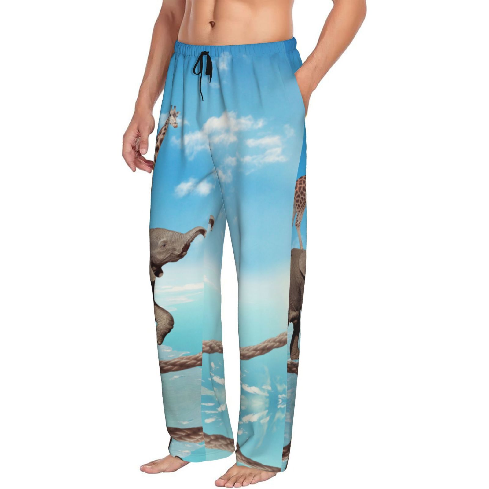 Long Pajama Pants for Men, Elephant Giraffe Overcomes Fear Comfort Mens ...