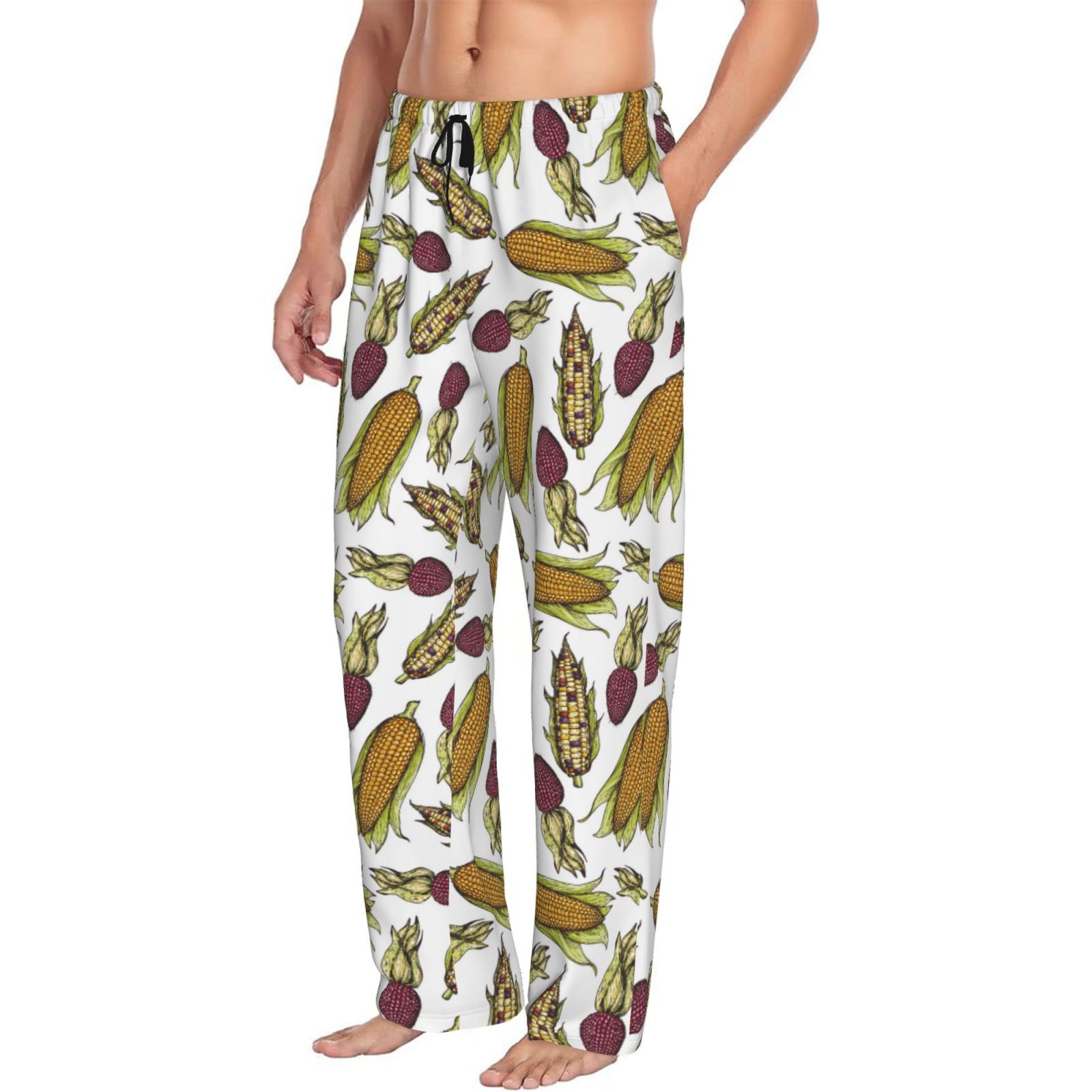 Long Pajama Pants for Men, Funny Corn Comfort Mens Bottoms Sleep Pants ...