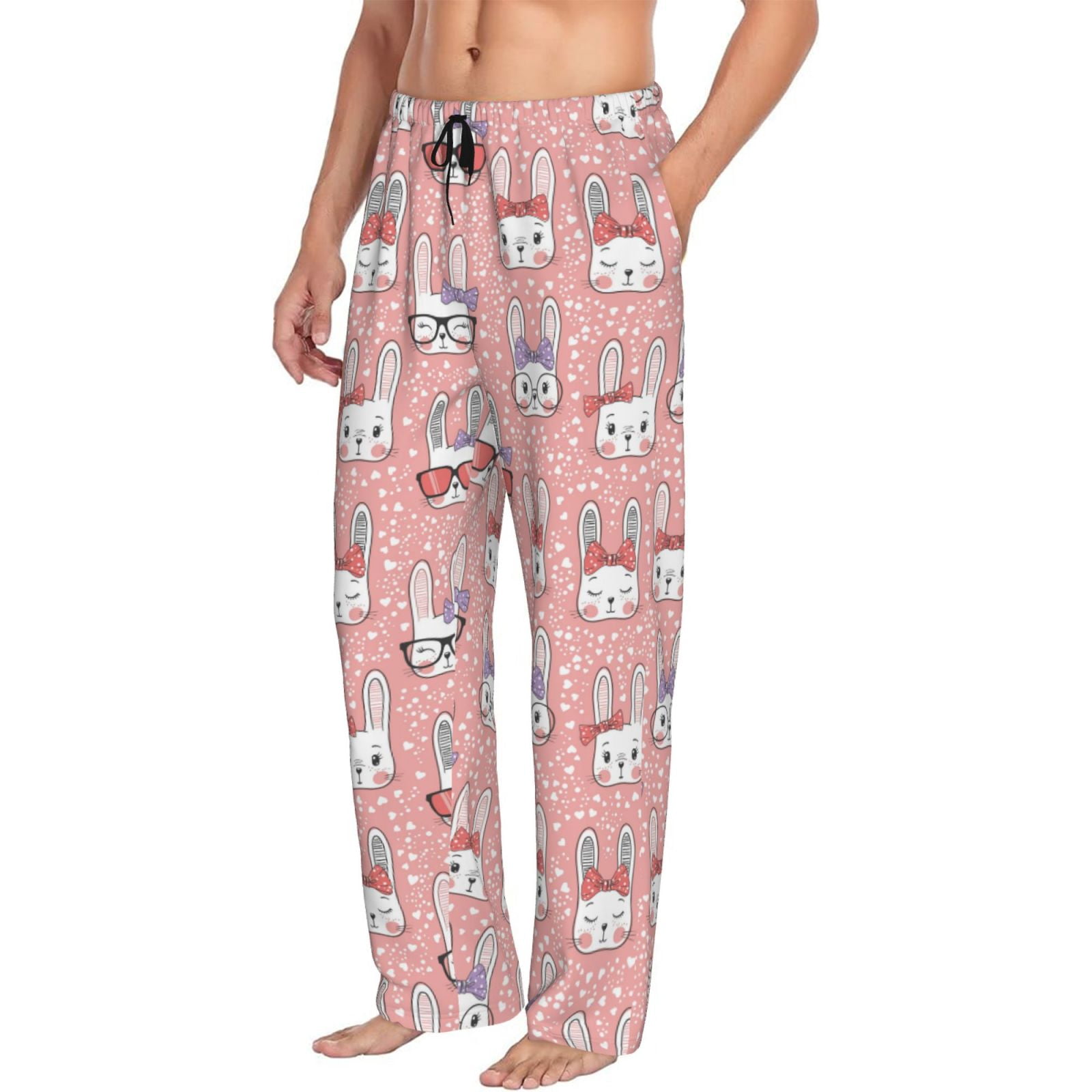 Long Pajama Pants for Men, Funny Glasses Crown Cute Rabbit_A Comfort ...