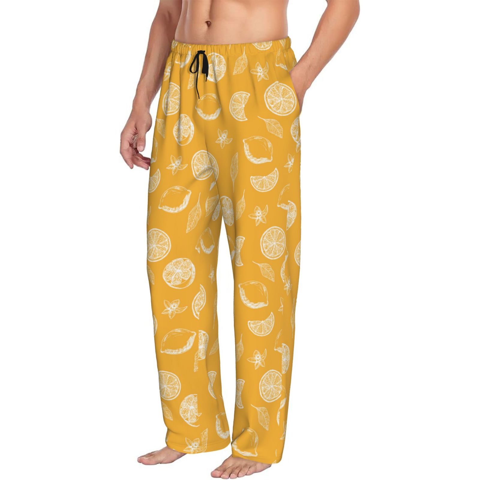 Long Pajama Pants for Men, Funny Lemon Flower Leaves Yellow Comfort ...