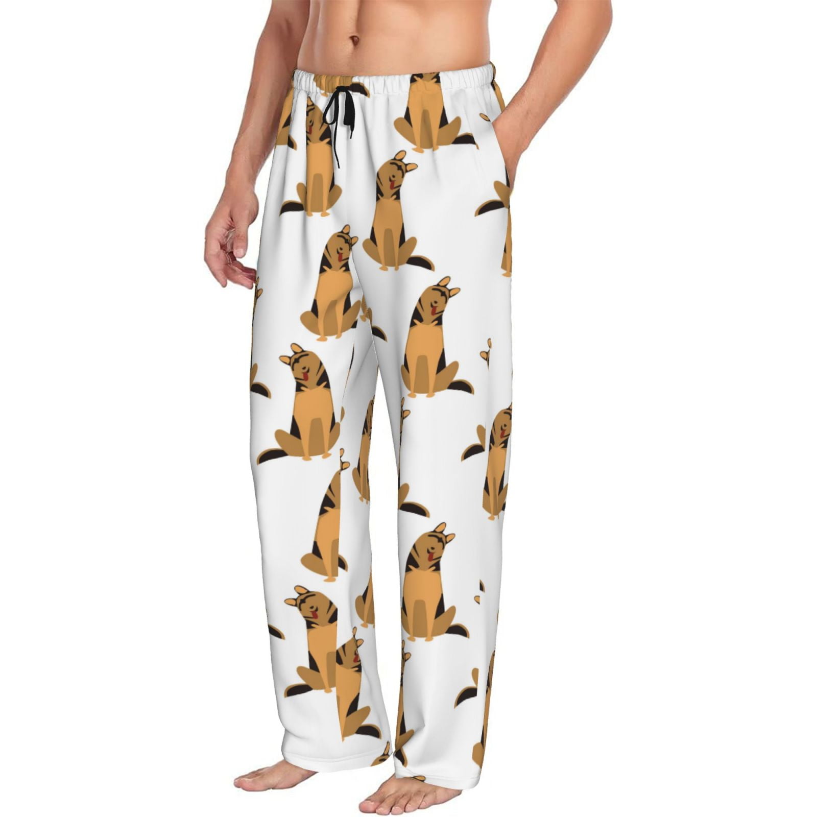 Long Pajama Pants for Men, German Shepherd Dog Yellow Comfort Mens ...