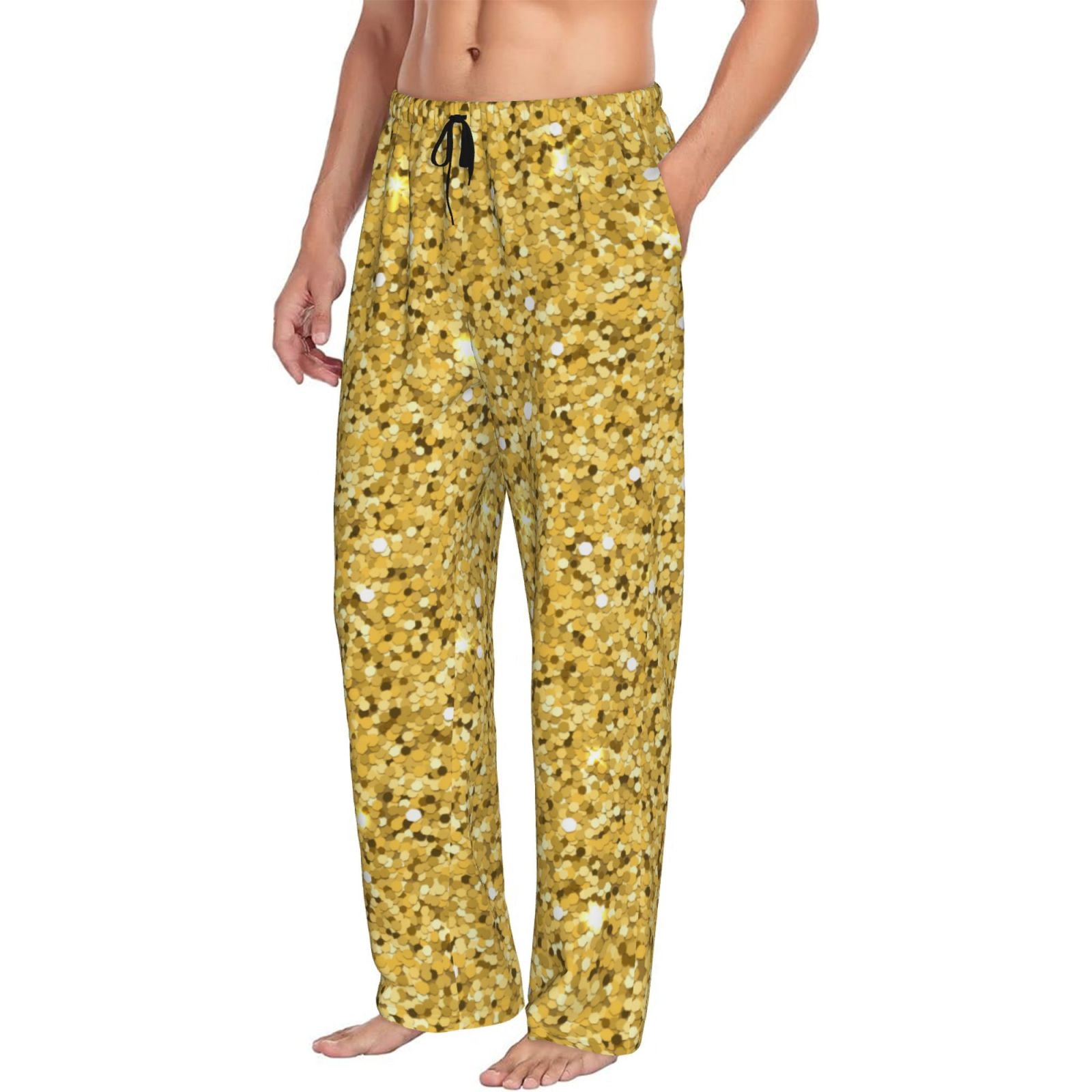 Long Pajama Pants for Men, Gold Glitter Sparkles Comfort Mens Bottoms ...