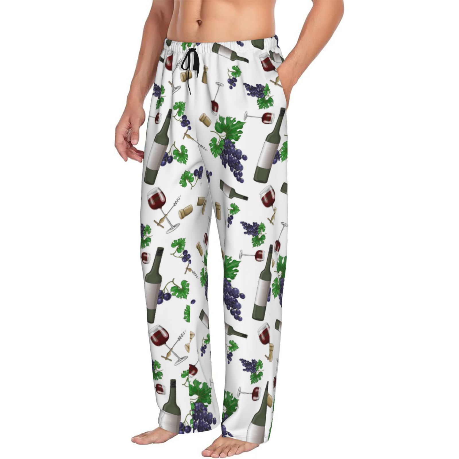 Long Pajama Pants for Men, Grape wine bottle Comfort Mens Bottoms Sleep ...