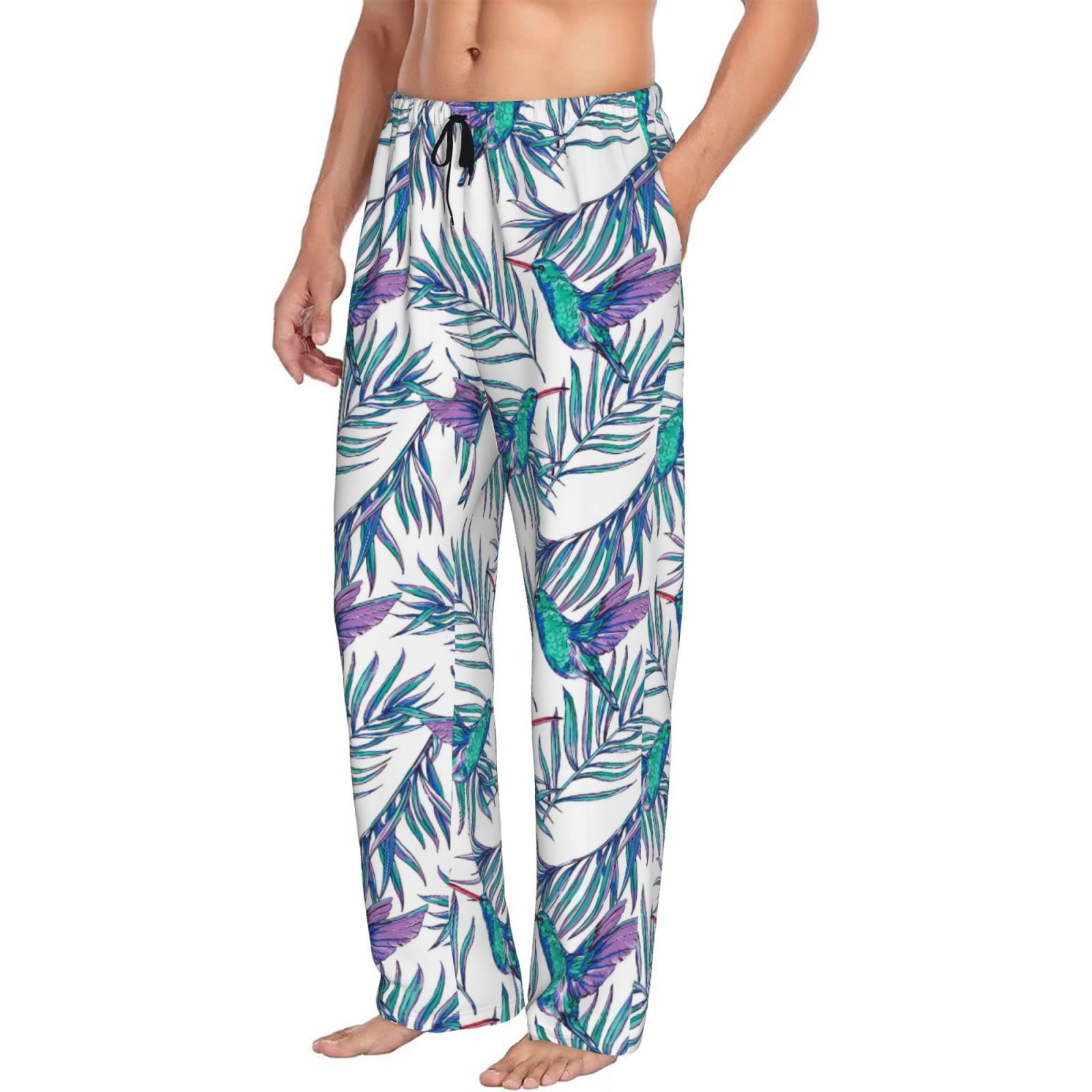 Long Pajama Pants for Men, Hummingbird Leaf Comfort Mens Bottoms Sleep ...