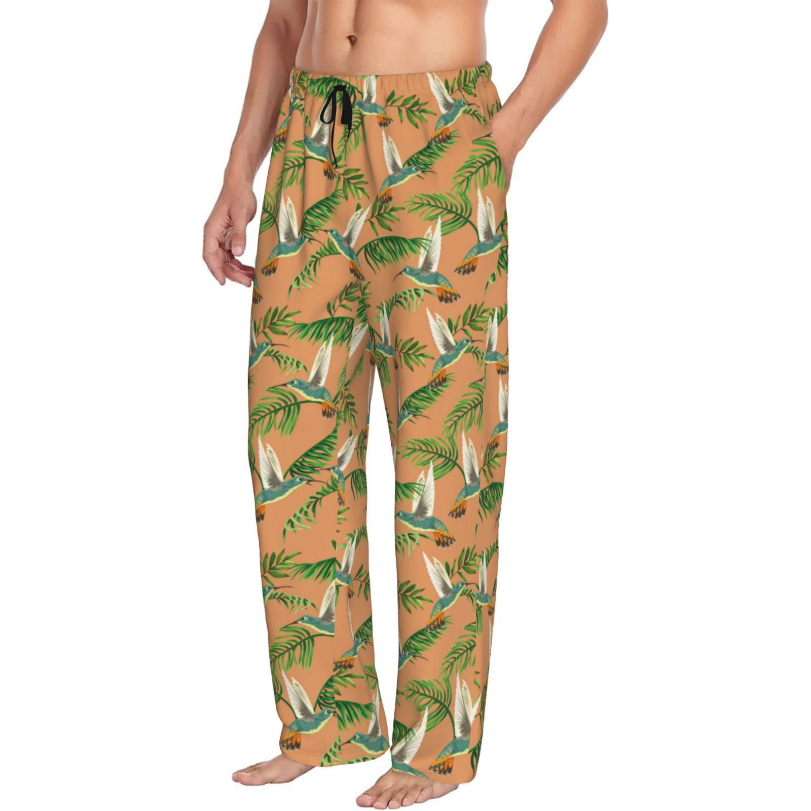 Long Pajama Pants for Men, Hummingbird Palm Leaf Comfort Mens Bottoms ...