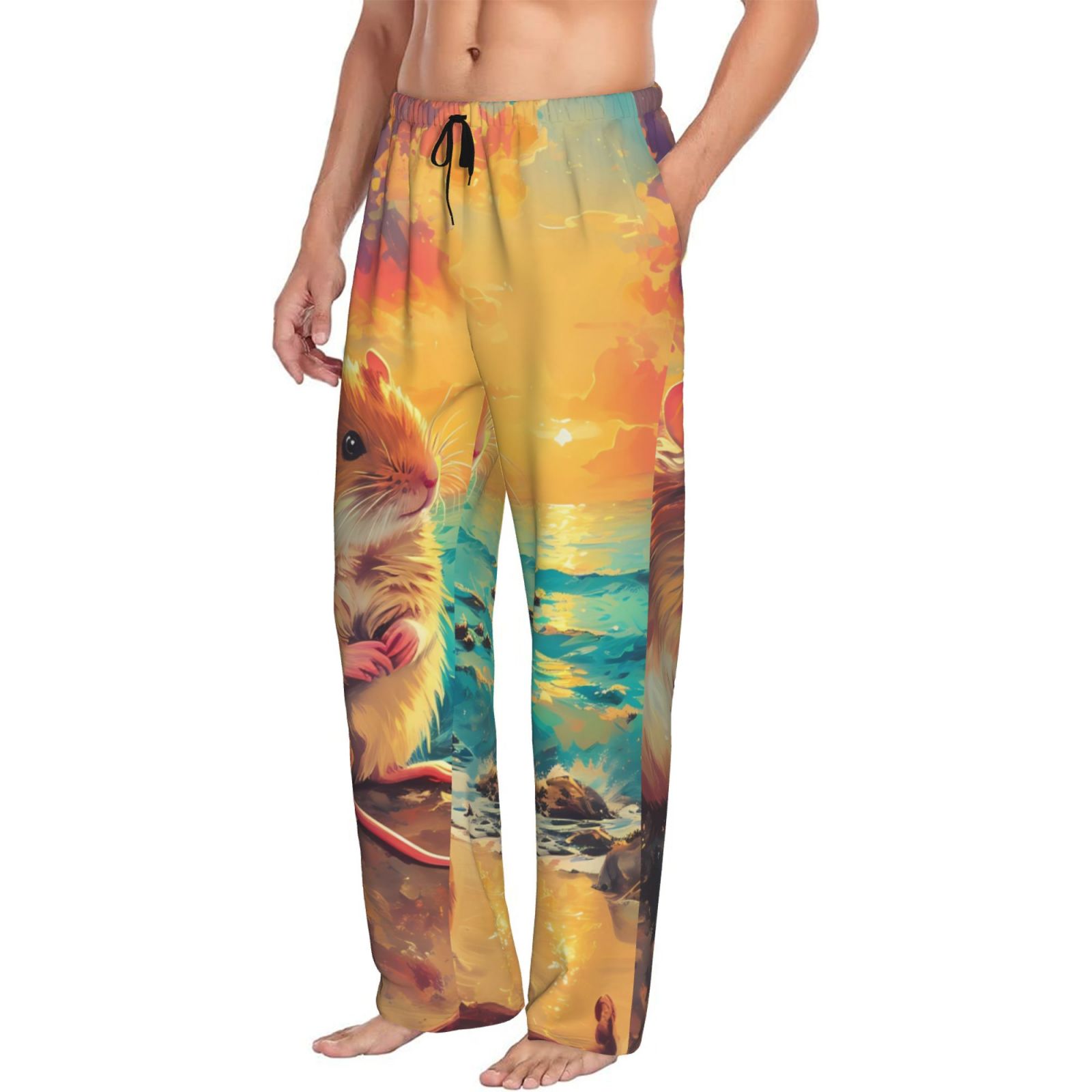 Long Pajama Pants for Men, Island Beach Guinea Pig Comfort Mens Bottoms ...