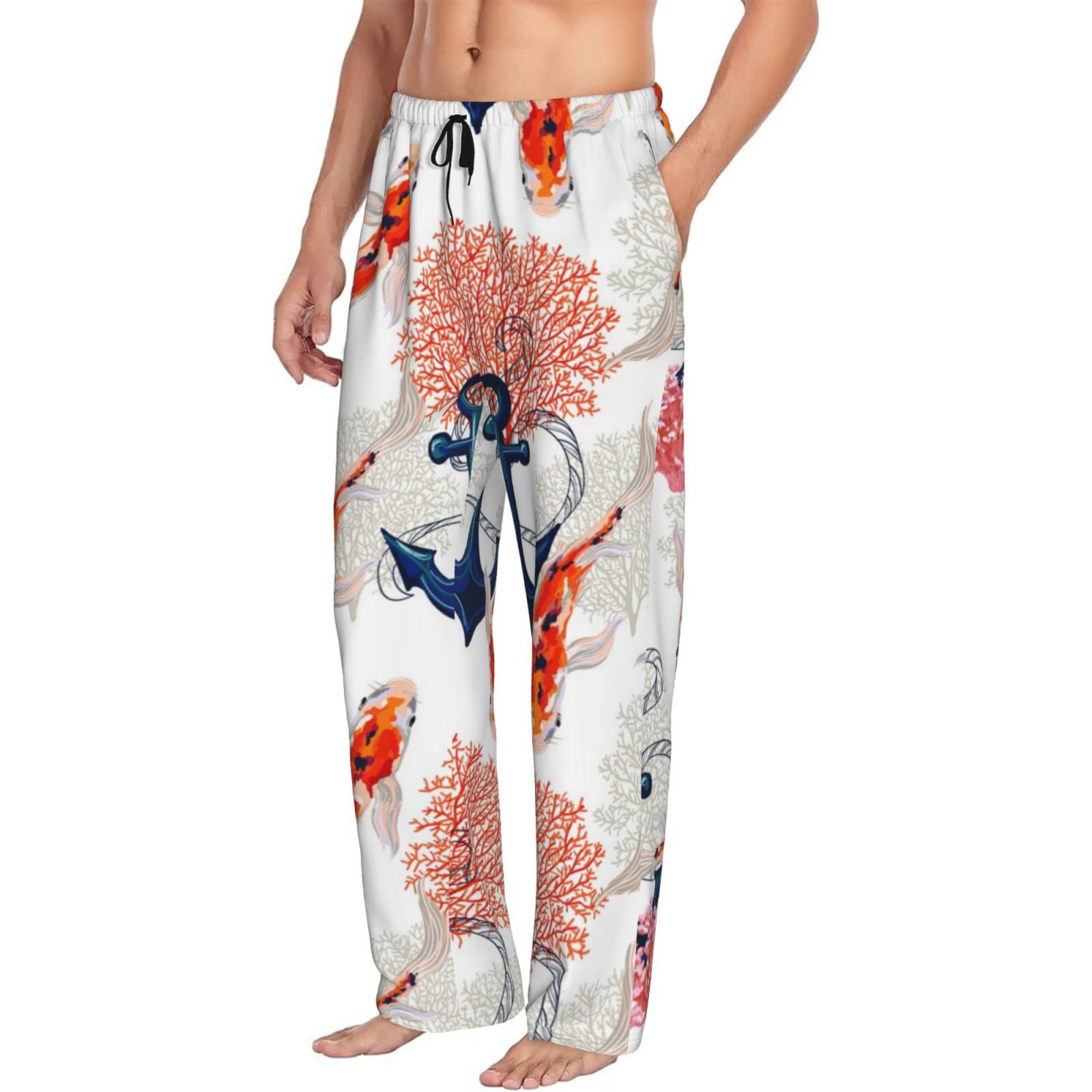 Long Pajama Pants for Men, Koi Fish And Corals Comfort Mens Bottoms Sleep Pants with Pockets ...