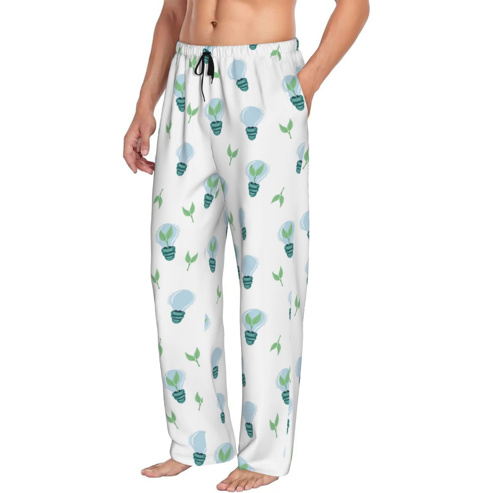 Long Pajama Pants for Men, Light Bulb Pattern leaf Comfort Mens Bottoms ...