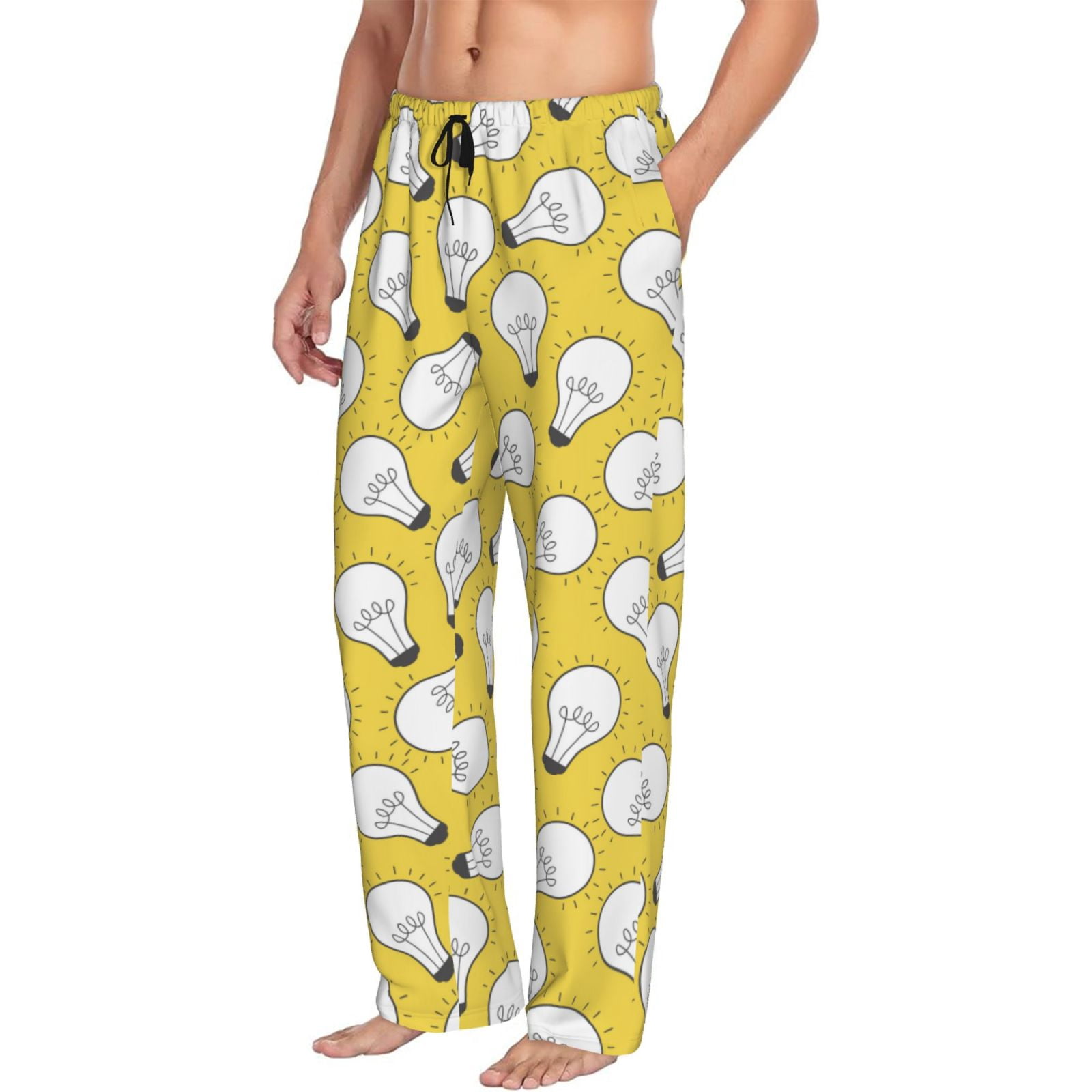 Long Pajama Pants for Men, Light Bulb Print yellow Comfort Mens Bottoms ...