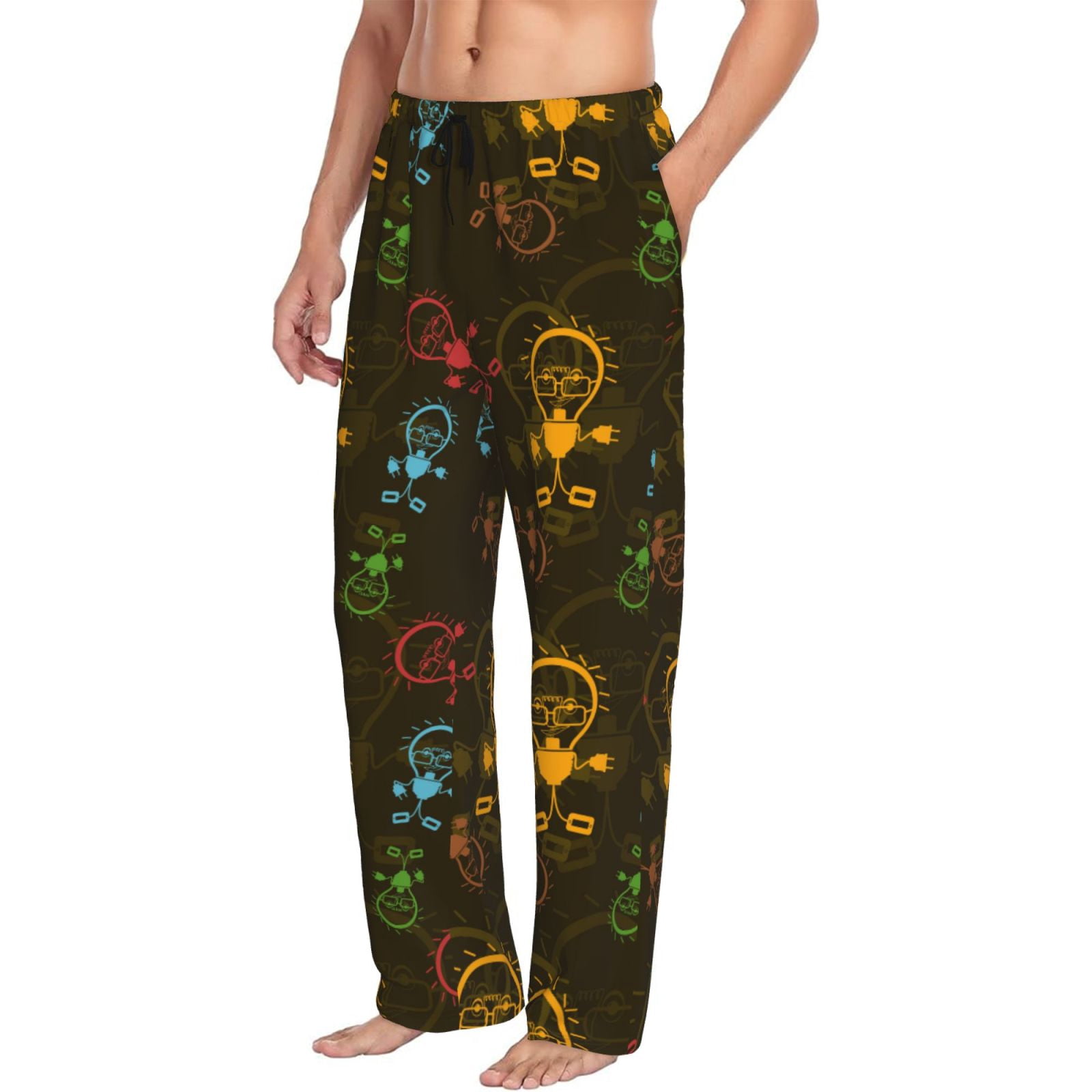 Long Pajama Pants for Men, Light Bulb funny print Comfort Mens Bottoms ...