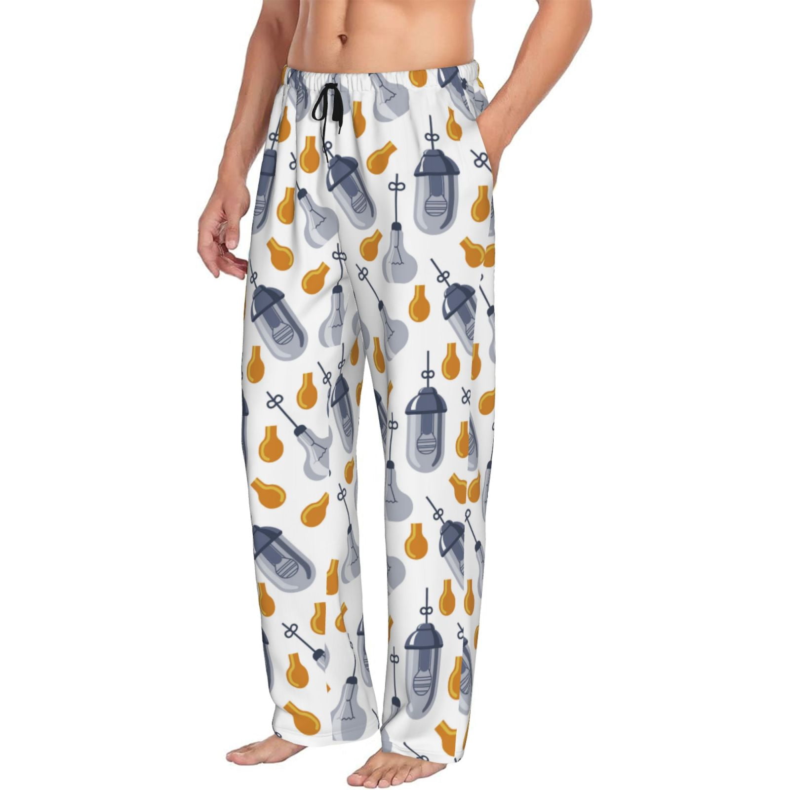Long Pajama Pants for Men, Light Bulbs Print Comfort Mens Bottoms Sleep ...