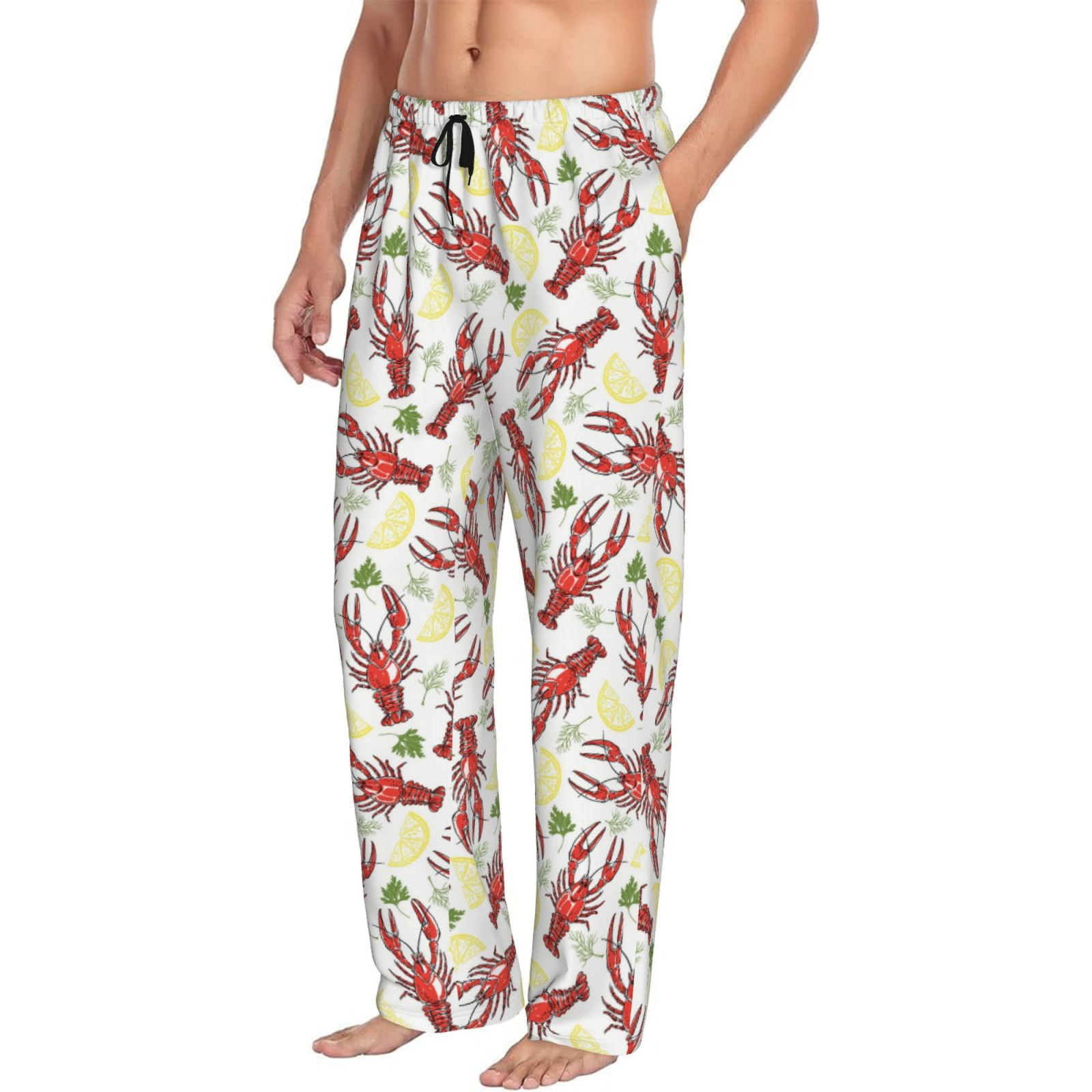 Long Pajama Pants for Men, Lobster Cilantro Lemon Comfort Mens Bottoms ...