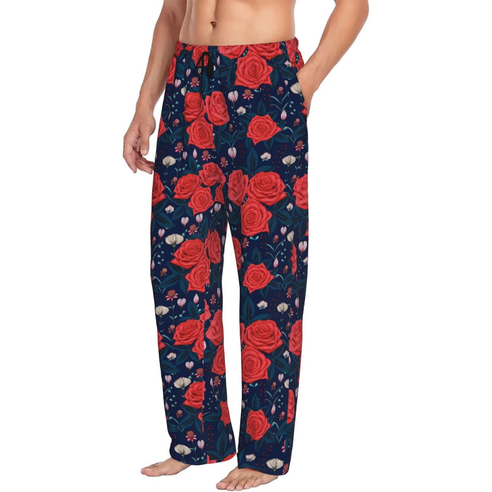 Long Pajama Pants for Men, Lotus Root Rose Flowers Comfort Mens Bottoms ...