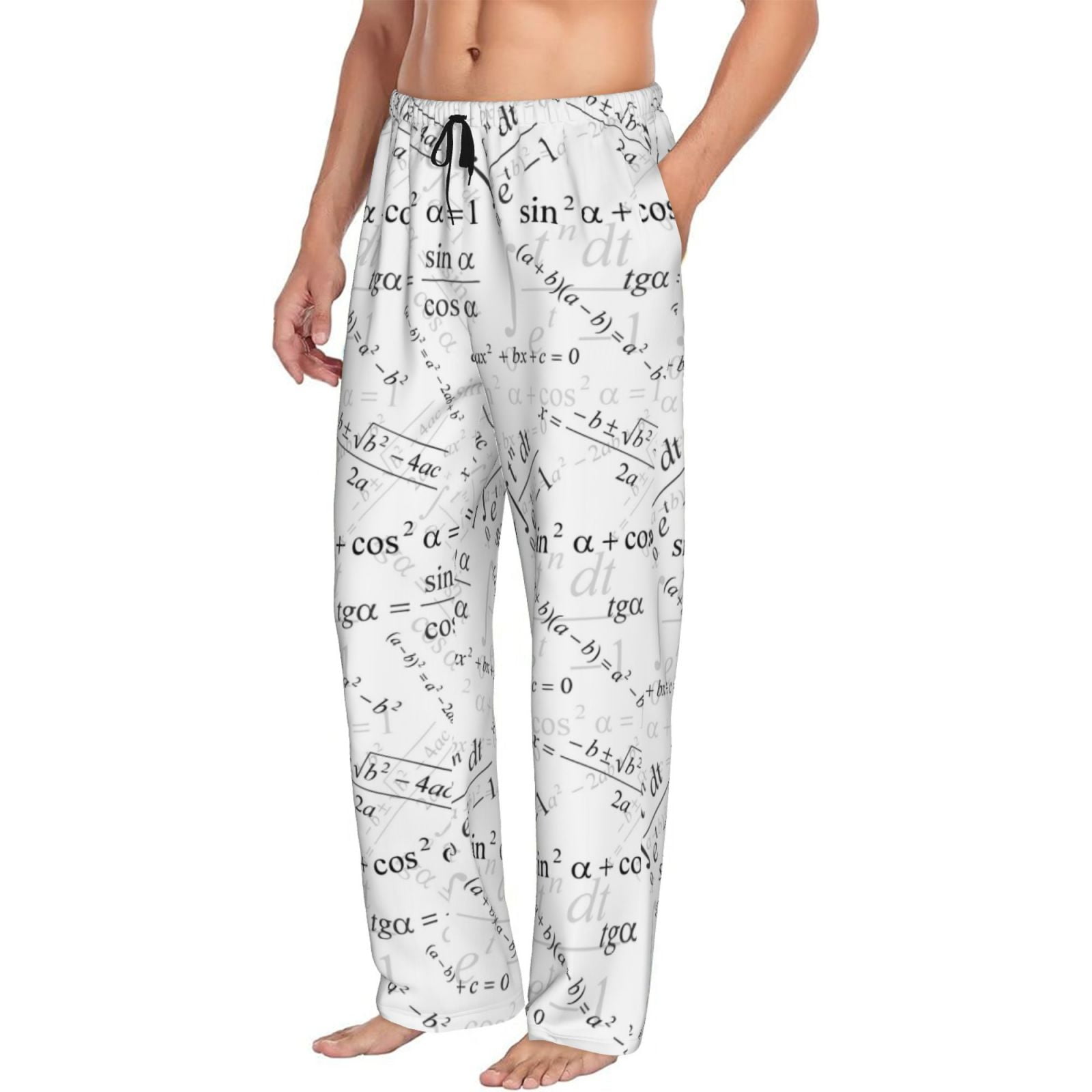 Long Pajama Pants for Men, Math Print white Comfort Mens Bottoms Sleep ...