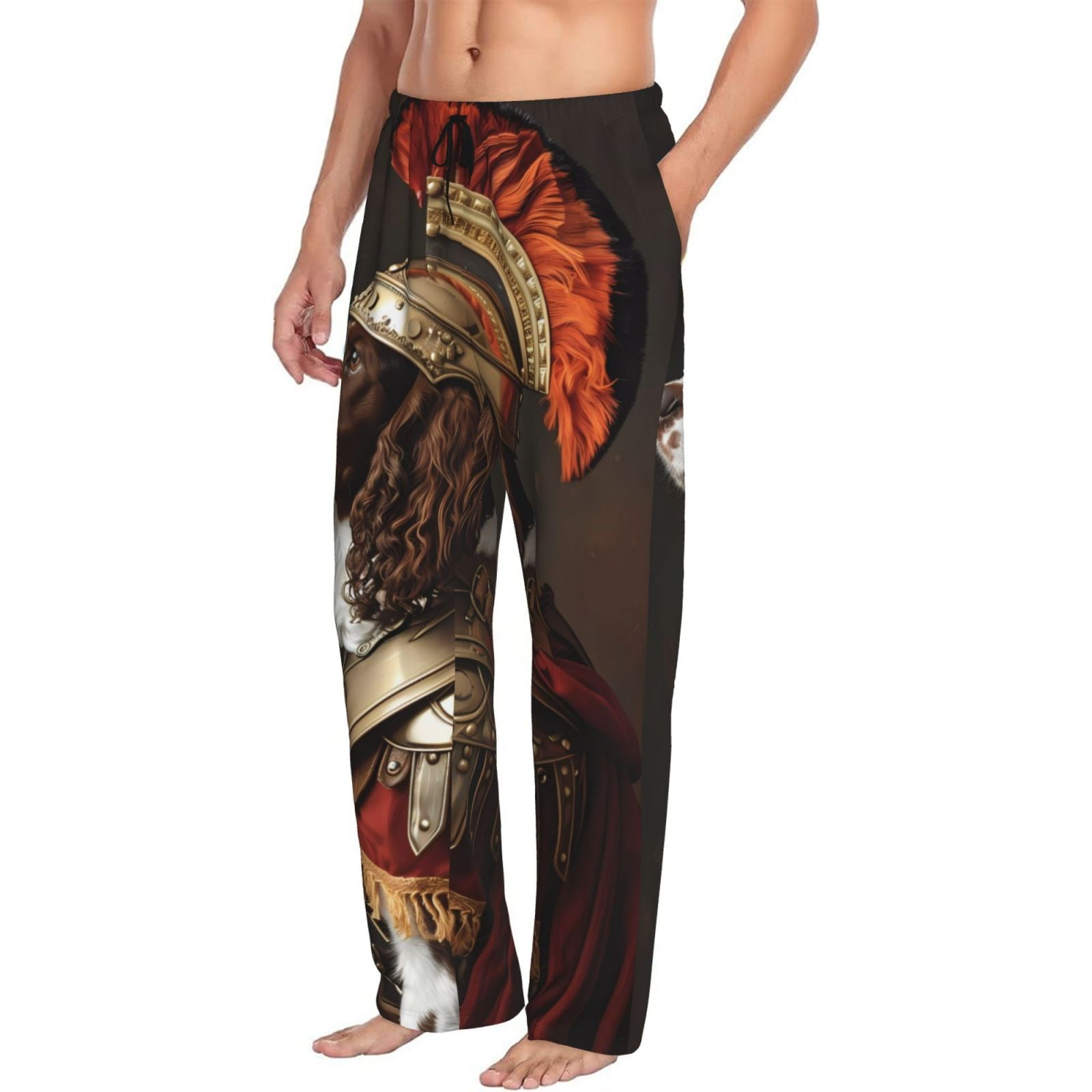 Long Pajama Pants for Men, Medieval Knight Dog Comfort Mens Bottoms ...