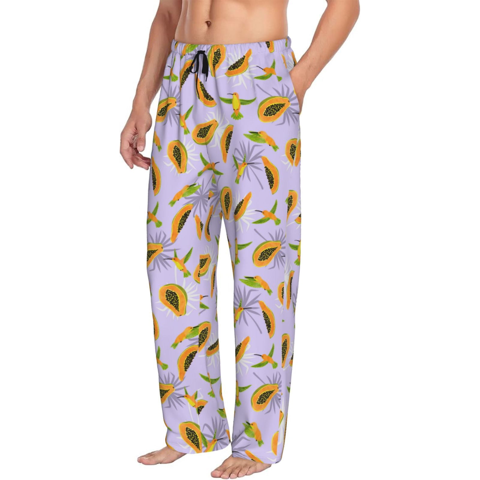 Long Pajama Pants for Men, Papaya Hummingbird Comfort Mens Bottoms ...