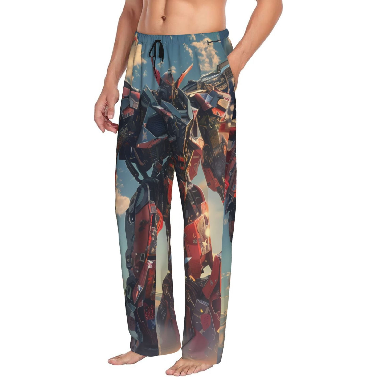 Long Pajama Pants for Men, Patriotic Robot Warrior Comfort Mens Bottoms ...