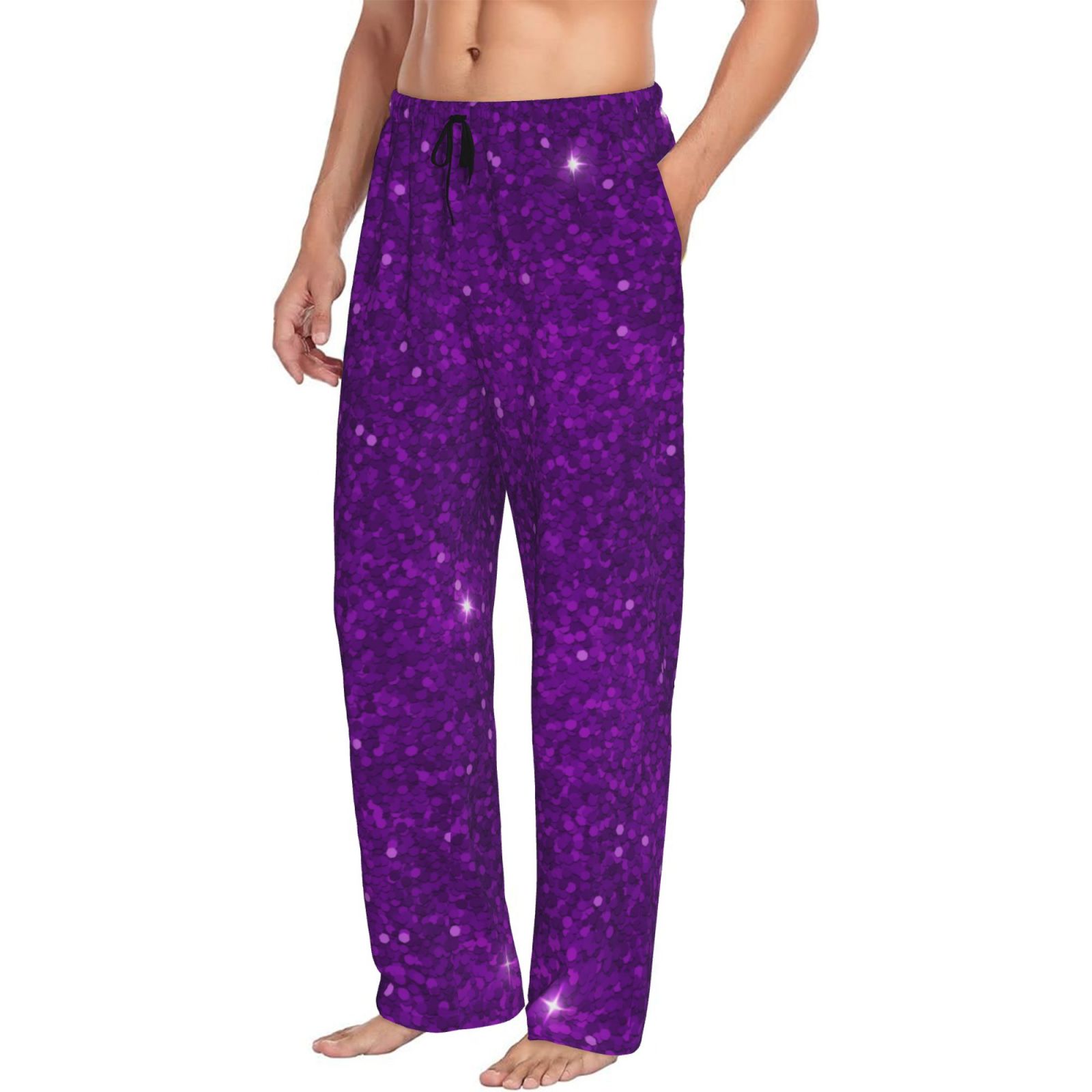 Long Pajama Pants for Men, Purple Glitter Sparkles Comfort Mens Bottoms ...