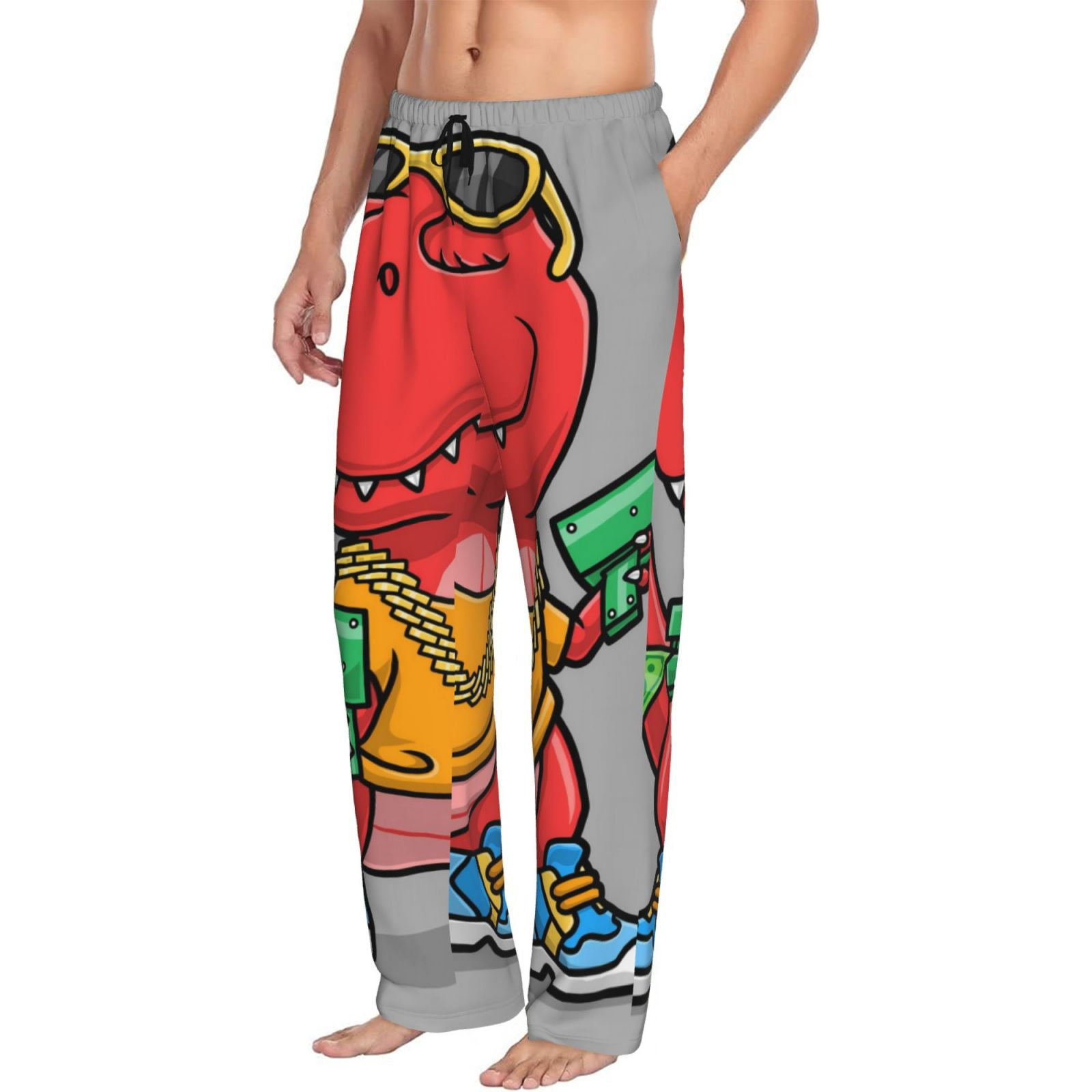 Long Pajama Pants for Men, Red Cool Rich Dinosaur Comfort Mens Bottoms ...