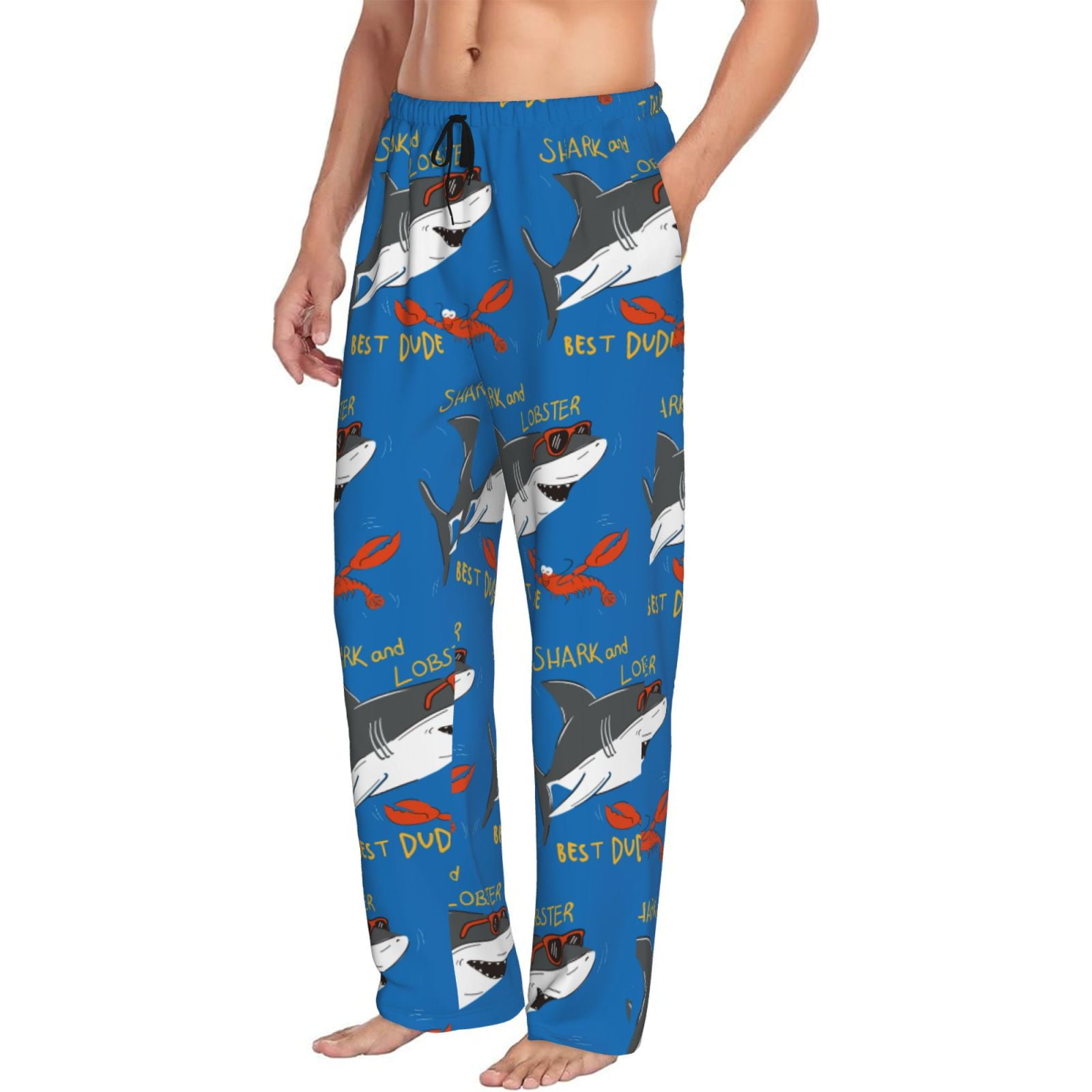 Long Pajama Pants for Men, Shark With Sunglasses and Lobste Comfort ...