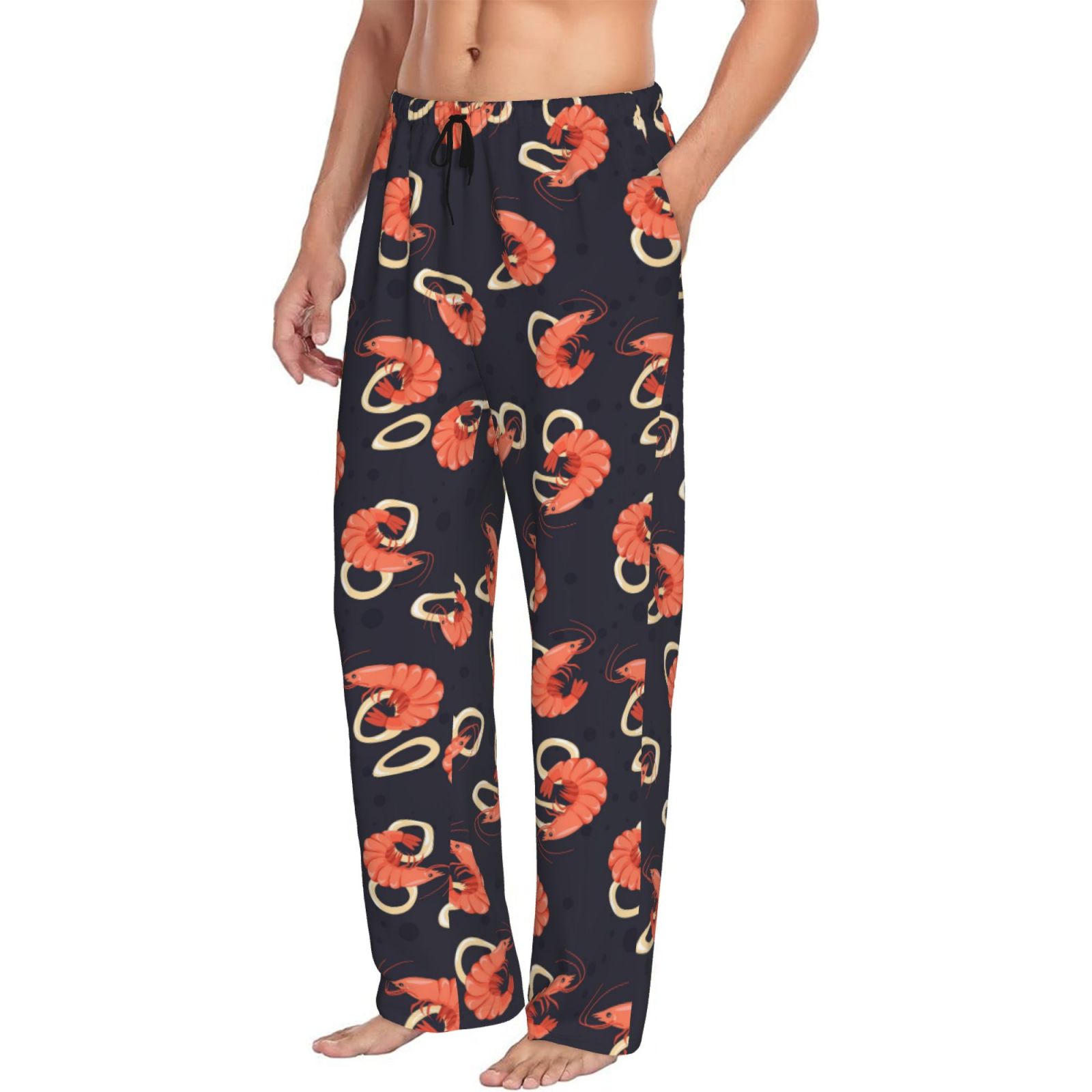 Long Pajama Pants for Men, Shrimp No.9076 Comfort Mens Bottoms Sleep ...