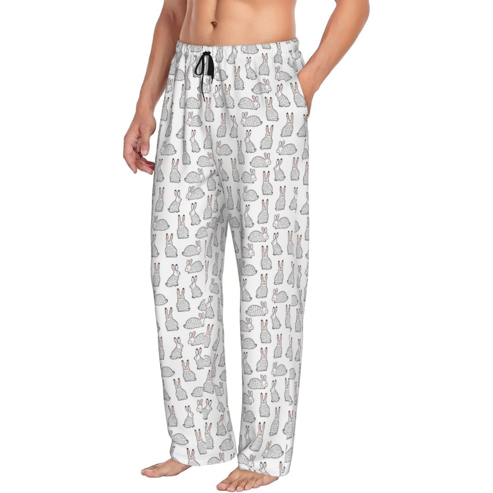 Long Pajama Pants for Men, Simple Cute Rabbit Comfort Mens Bottoms ...