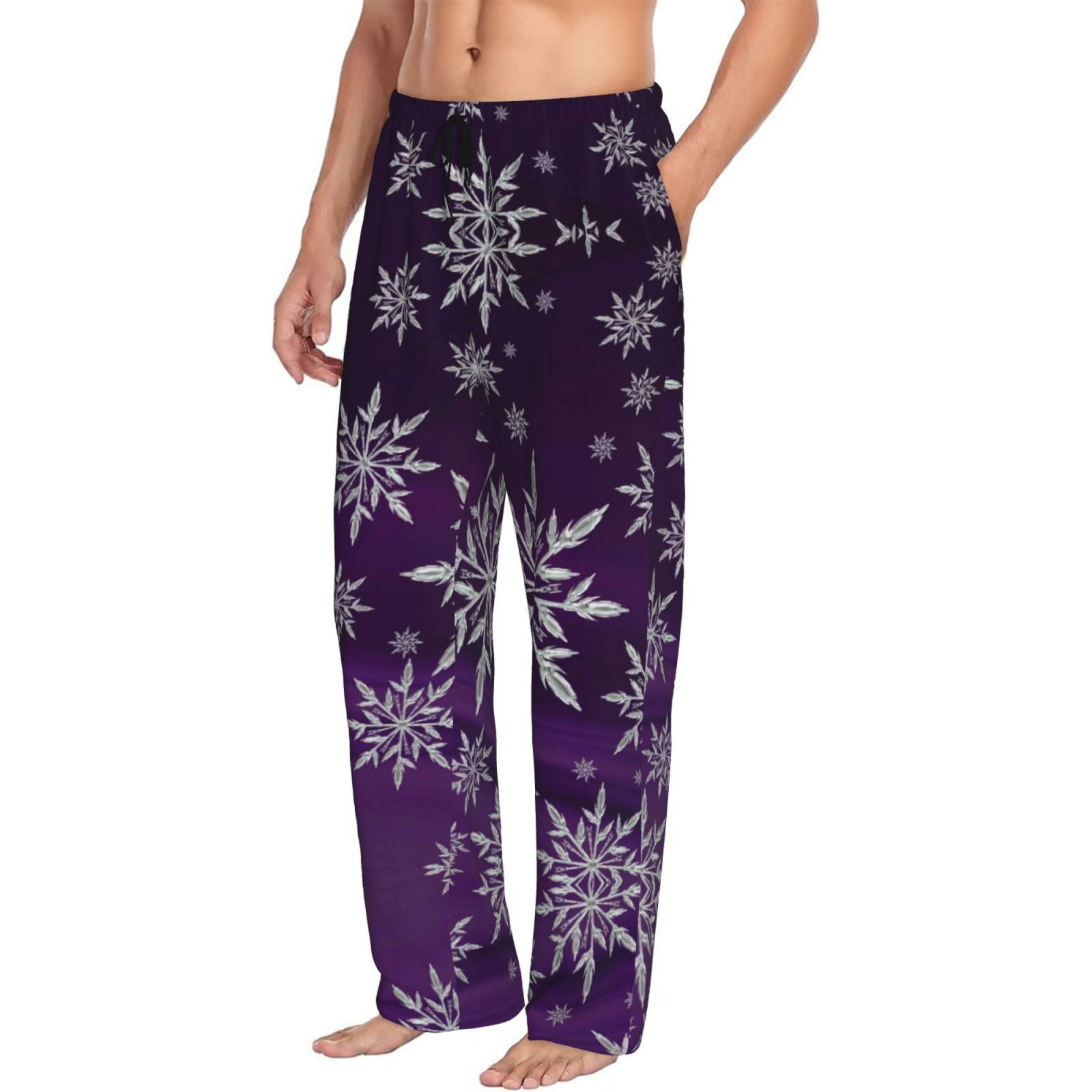 Long Pajama Pants for Men, Snowflake Gradient Purple Comfort Mens ...