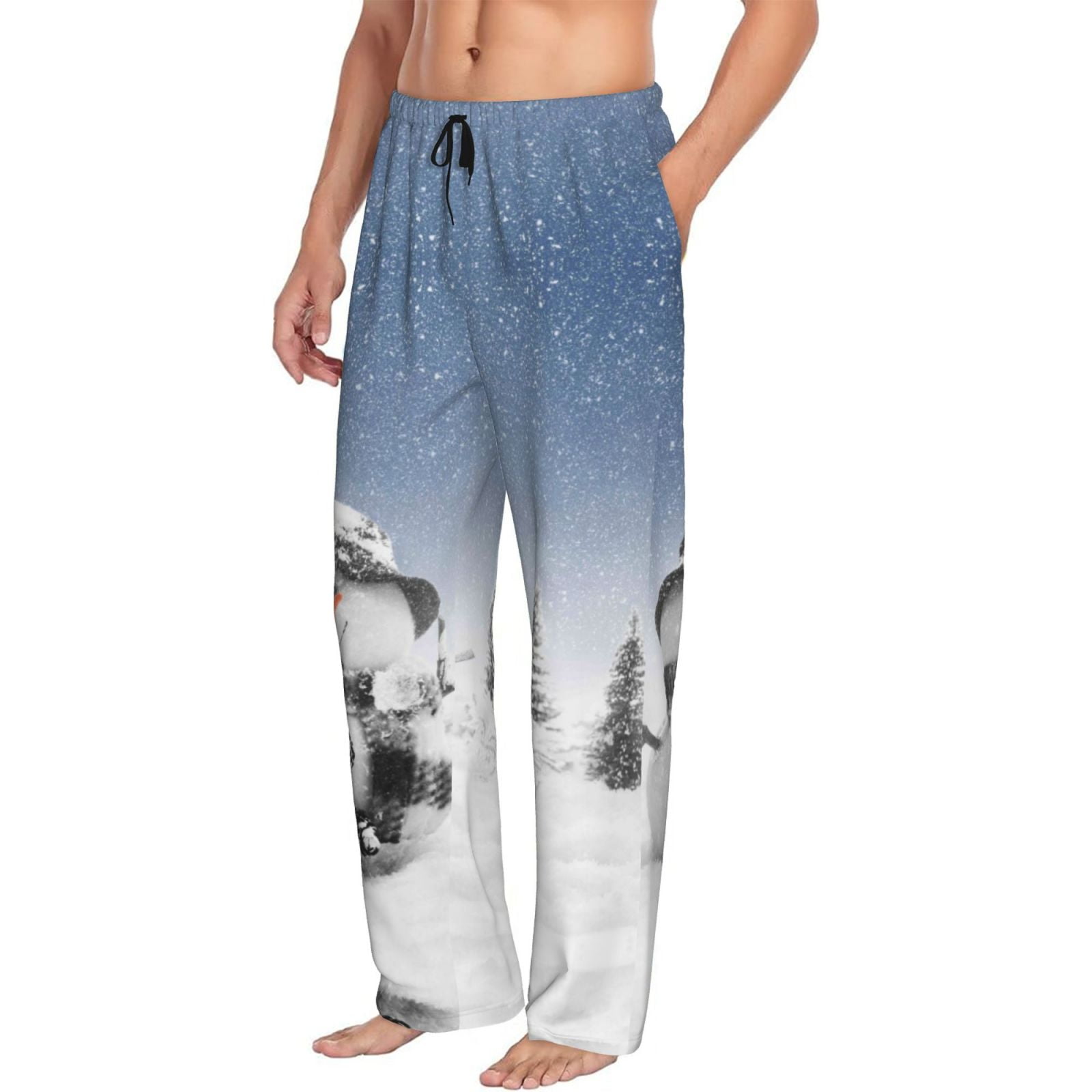Long Pajama Pants for Men, Snowman And Christmas Tree Comfort Mens ...