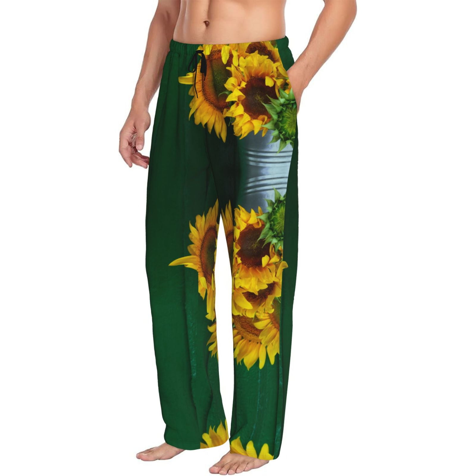 Long Pajama Pants for Men, Sunflowers in Bucket Comfort Mens Bottoms ...