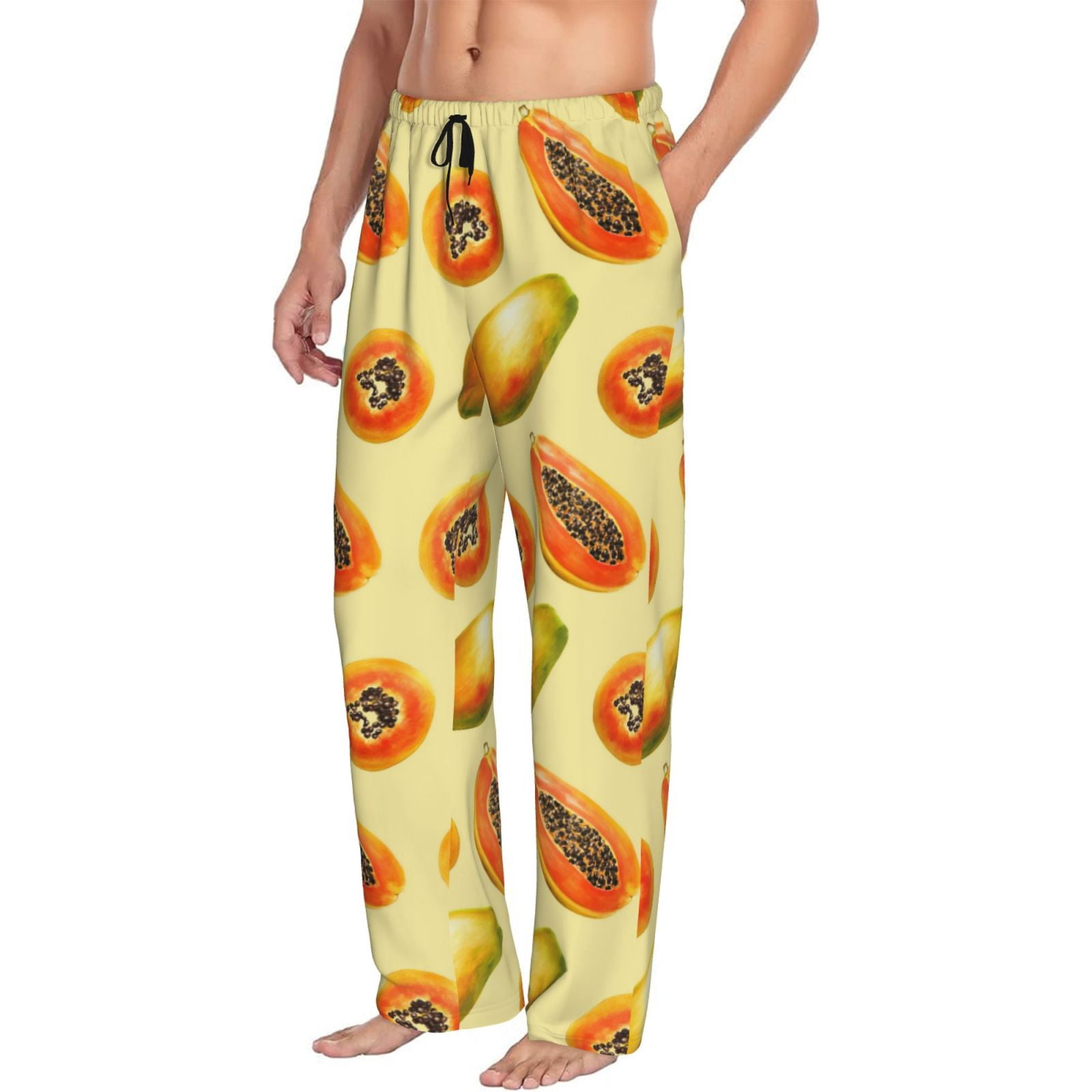 Long Pajama Pants for Men, Tropical Papaya fruit Comfort Mens Bottoms ...