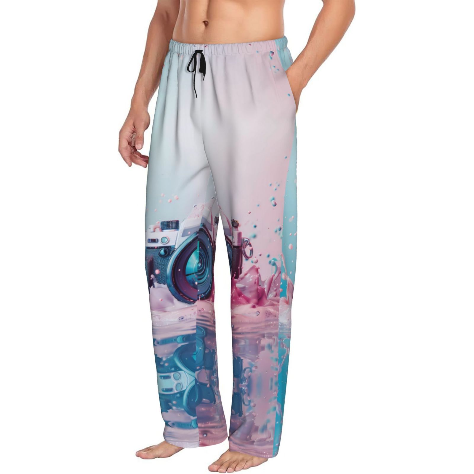 Long Pajama Pants for Men, Vintage Camera Splash Art Comfort Mens ...