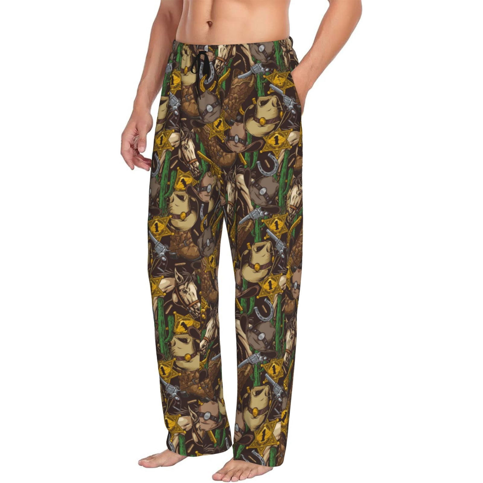 Long Pajama Pants for Men, Western Cowboy Horse Cowboy Hat Comfort Mens ...