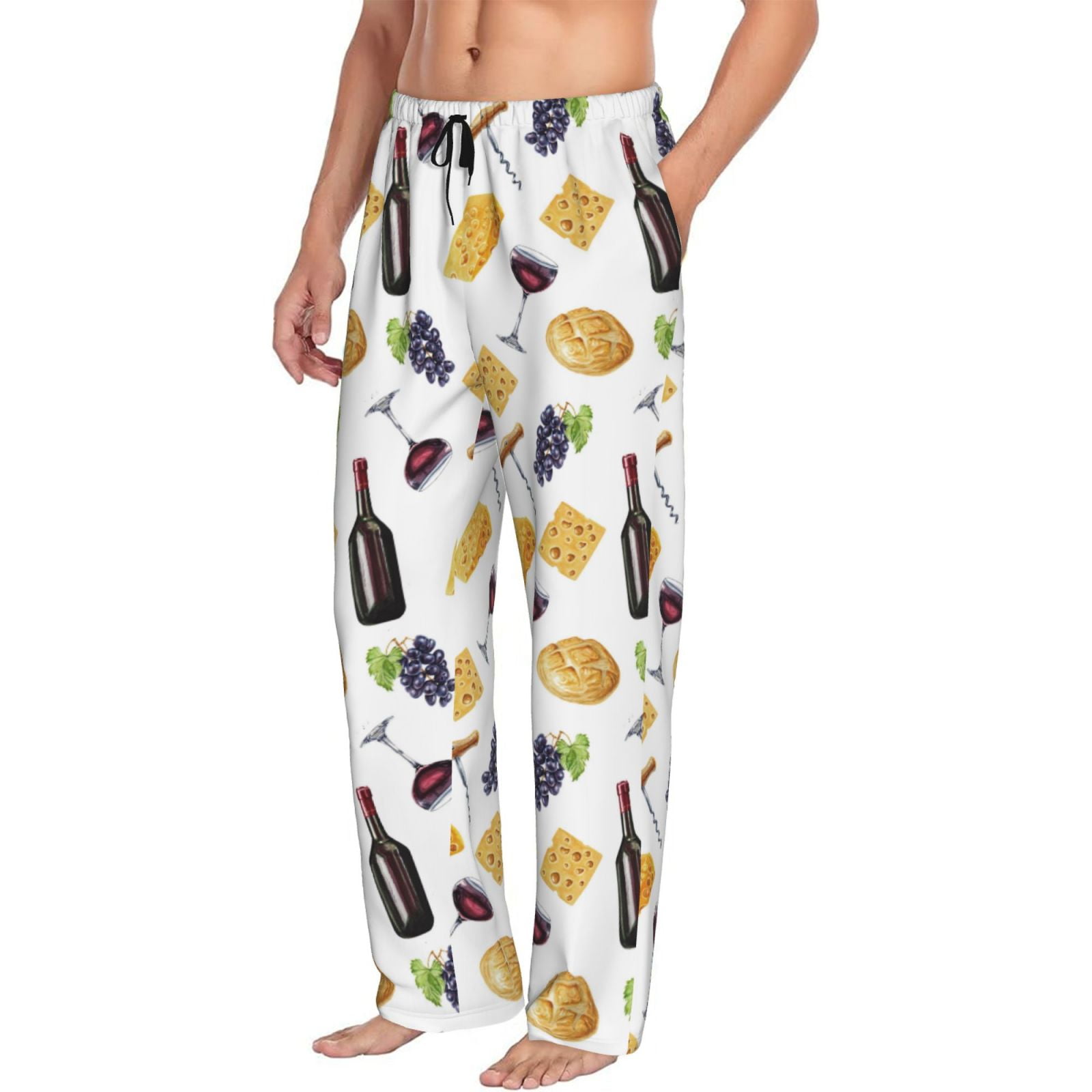 Long Pajama Pants for Men, Wine Cheese grape Print Comfort Mens Bottoms ...
