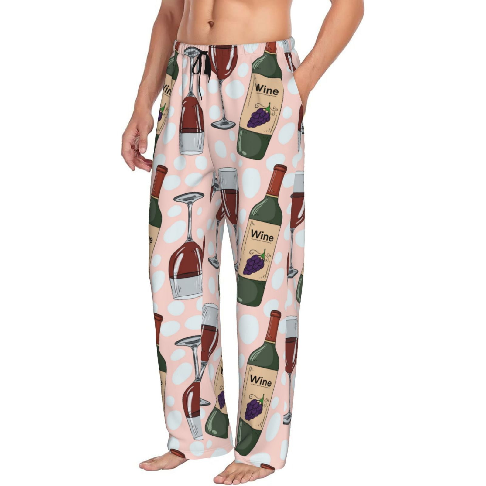 Long Pajama Pants for Men, Wine Print No.J920 Comfort Mens Bottoms Sleep Pants with Pockets ...