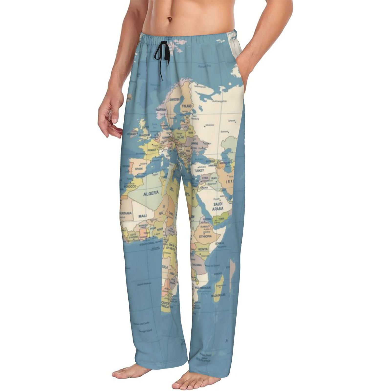 Long Pajama Pants for Men, World Map1 Comfort Mens Bottoms Sleep Pants ...
