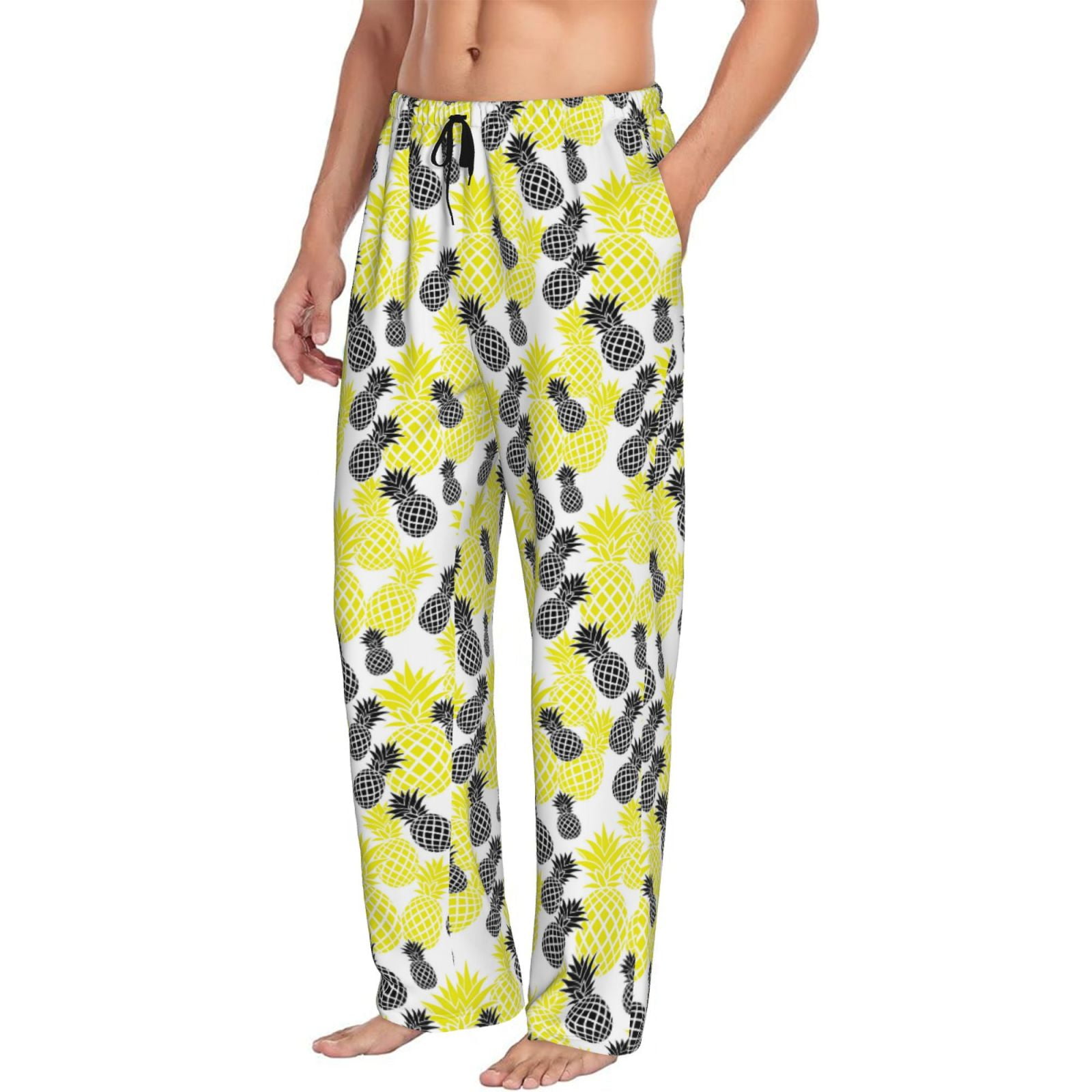 Long Pajama Pants for Men, Yellow Pineapple Comfort Mens Bottoms Sleep ...