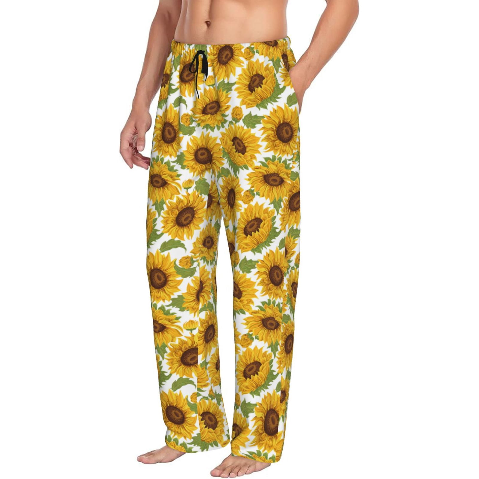 Long Pajama Pants for Men, Yellow Sunflowers Comfort Mens Bottoms Sleep ...