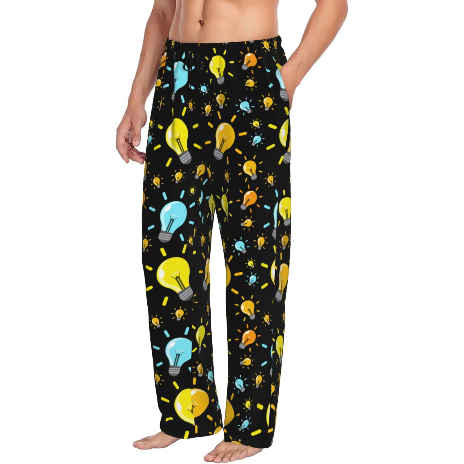 Long Pajama Pants for Men, colorful Light Bulb Pattern Comfort Mens ...