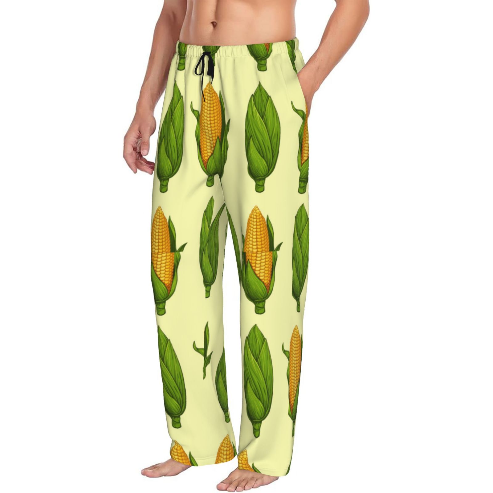 Long Pajama Pants for Men, corn cute yellow print Comfort Mens Bottoms ...