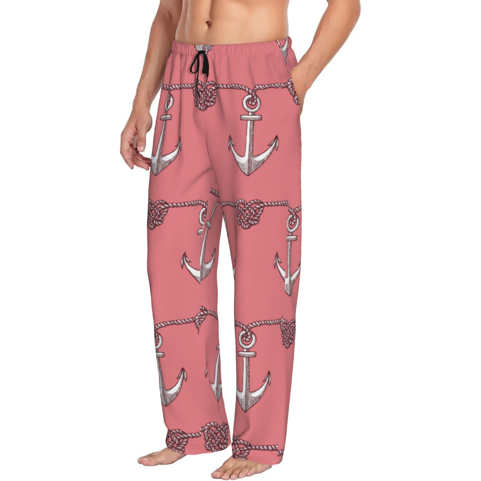 Long Pajama Pants for Men, eternity knot heart anchor pink Comfort Mens ...