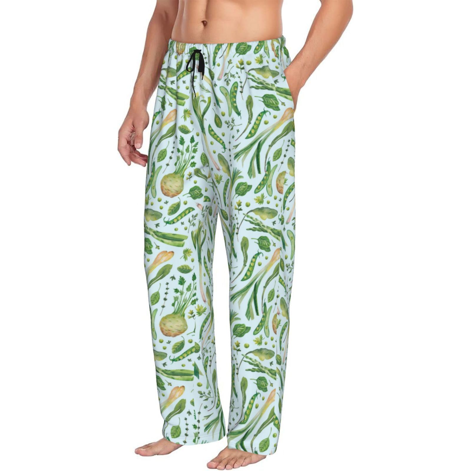 Long Pajama Pants for Men, green Peas vegetable Comfort Mens Bottoms ...