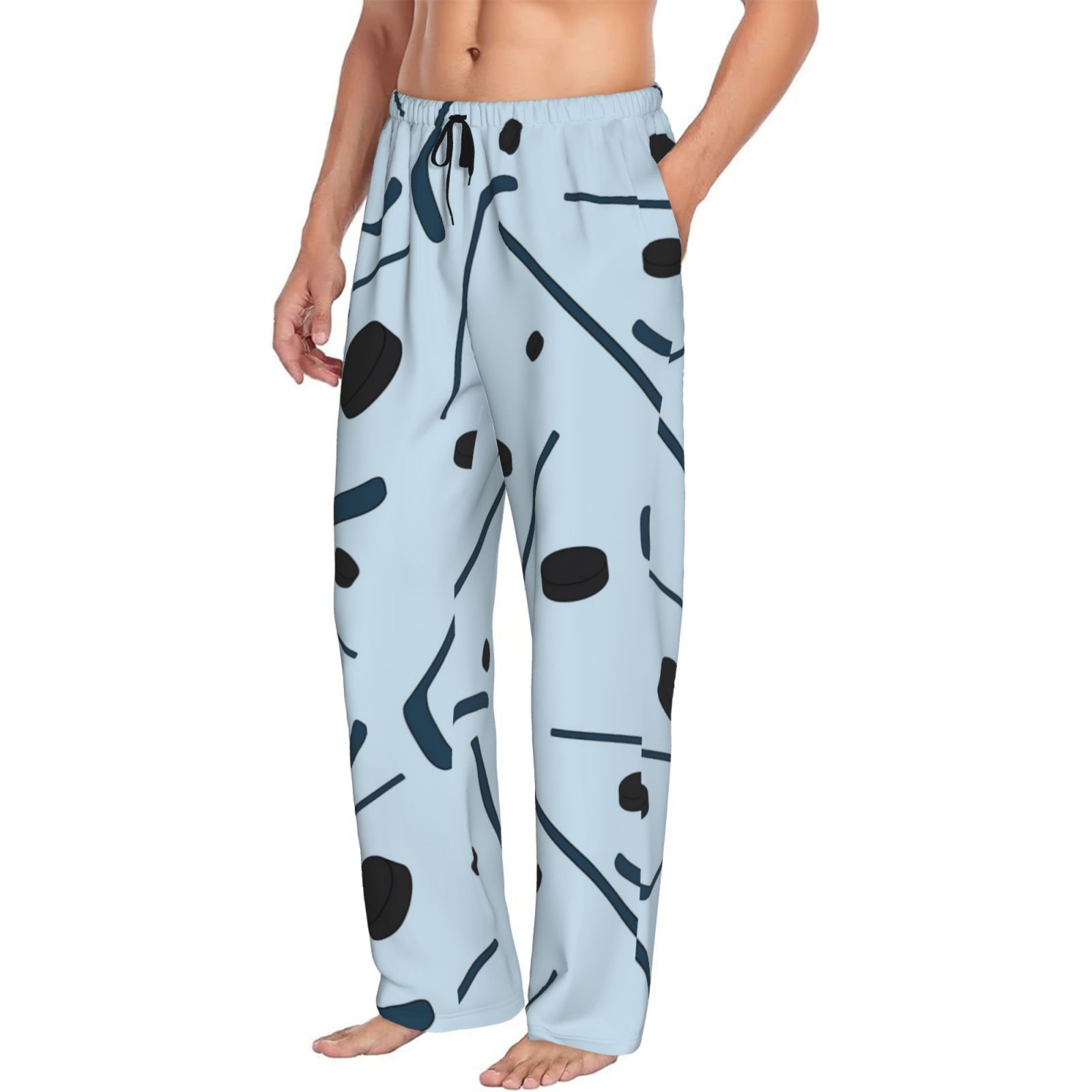 Long Pajama Pants for Men, hockey sticks pucks blue print Comfort Mens ...