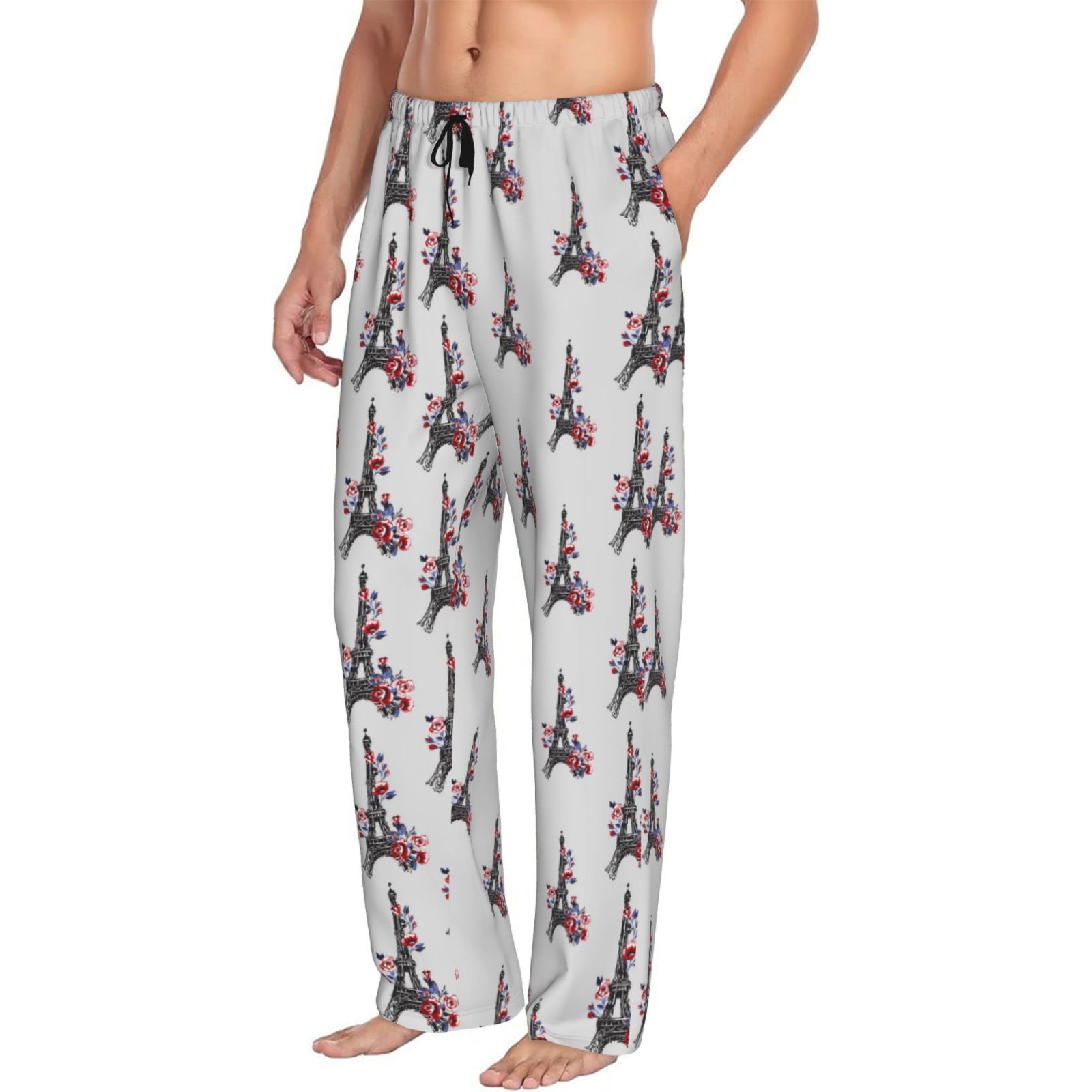 Long Pajama Pants for Men, roses Eiffel Tower Comfort Mens Bottoms ...