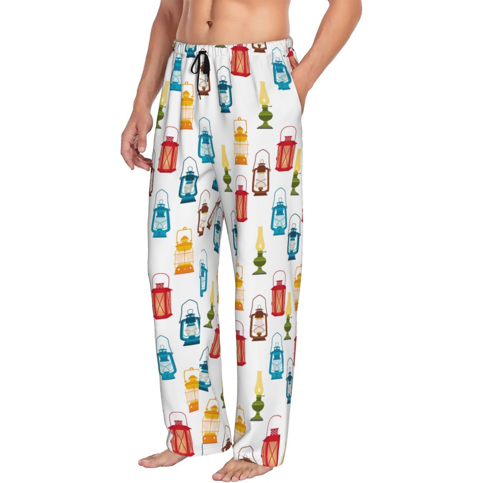 Long Pajama Pants for Men, vintage Light Bulb Print Comfort Mens ...