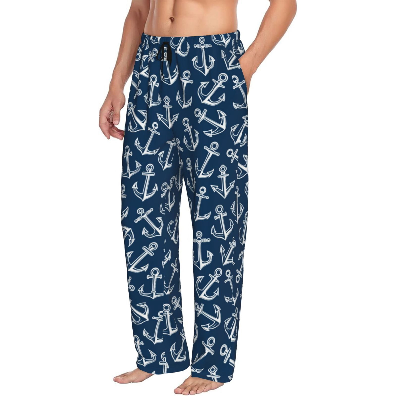 Long Pajama Pants for Men, vintage white anchor navyblue print Comfort ...