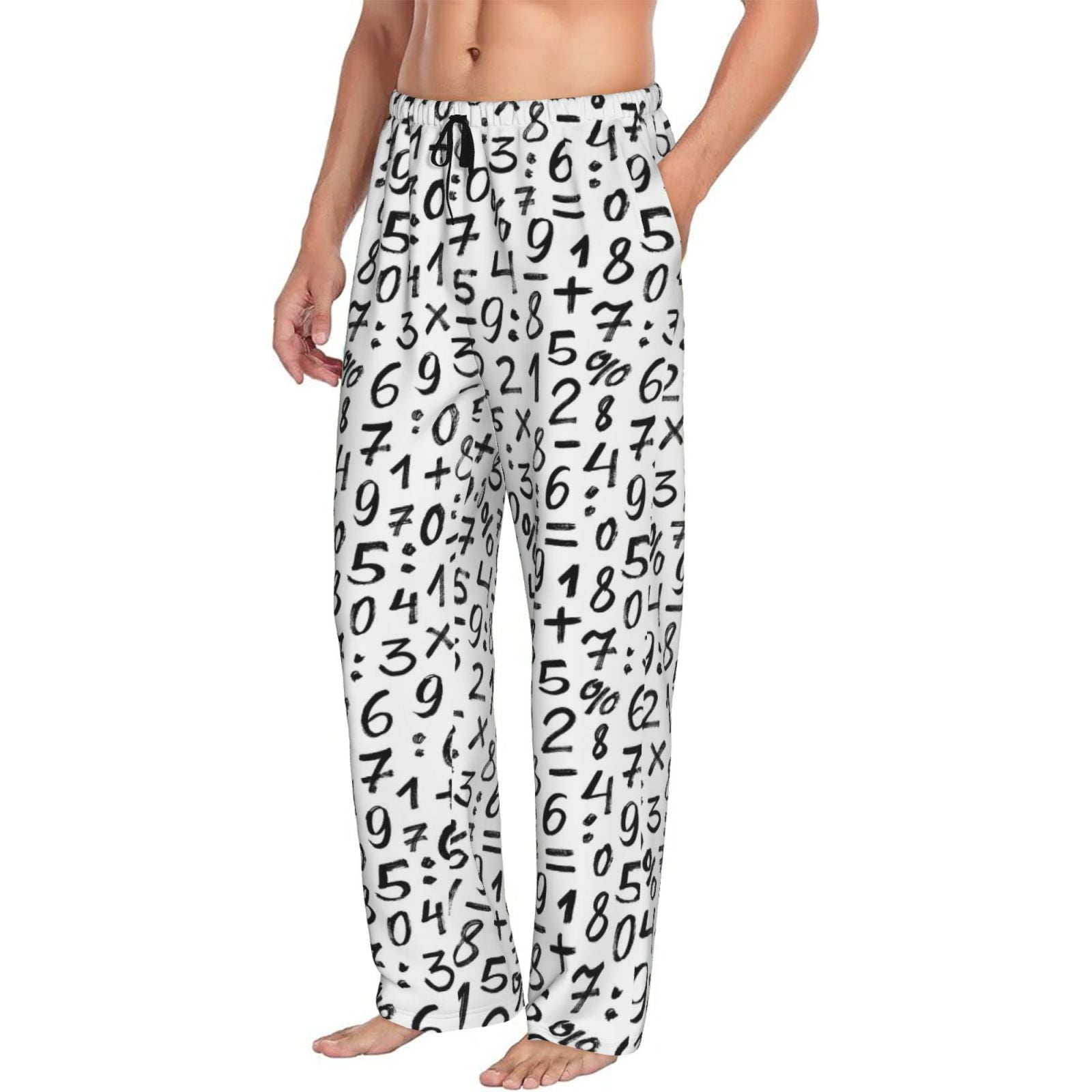 Long Pajama Pants for Men, white Math Print black Comfort Mens Bottoms ...