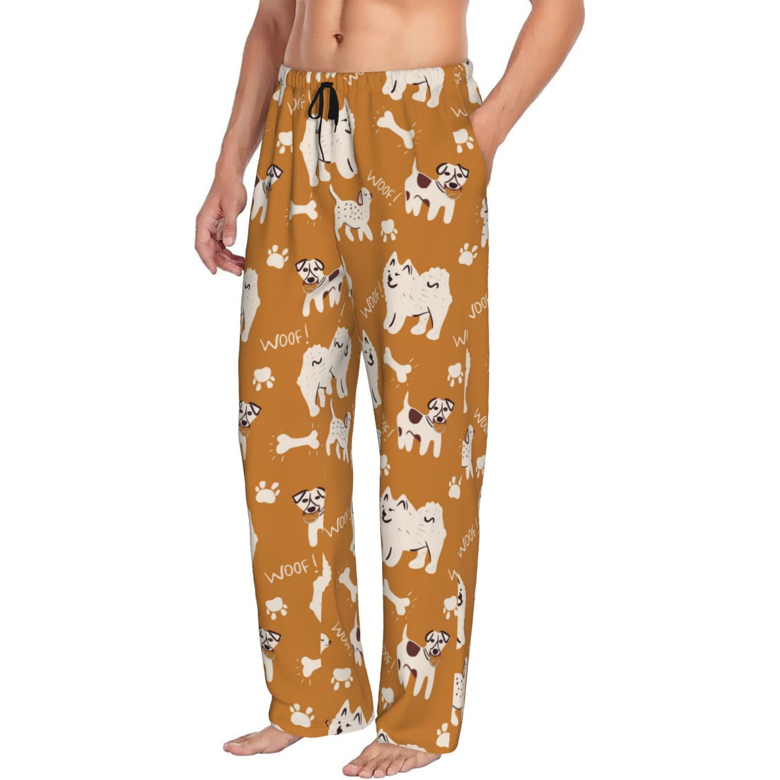 Long Pajama Pants for Men, woof Dog Puppy Comfort Mens Bottoms Sleep ...