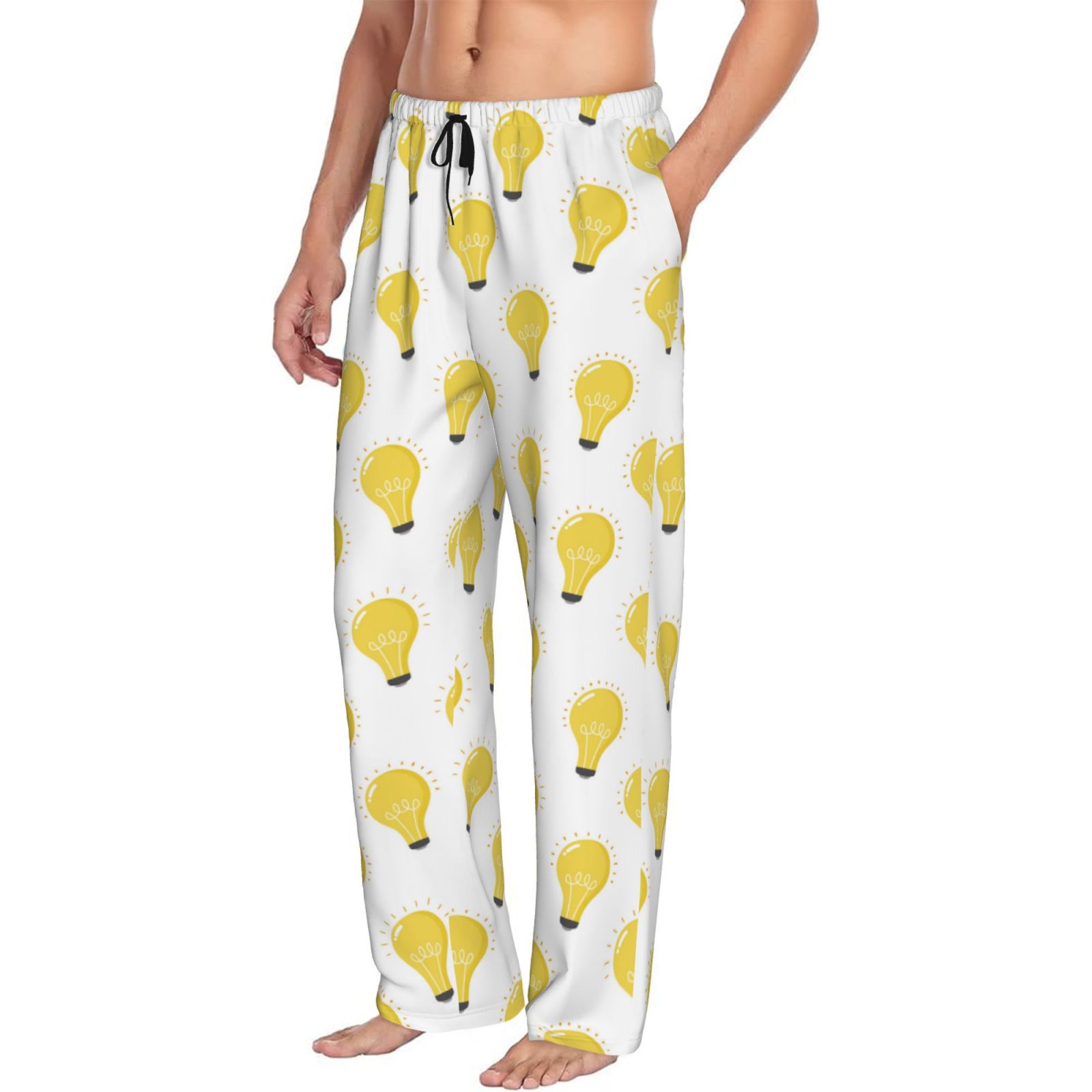 Long Pajama Pants for Men, yellow Light Bulb Print Comfort Mens Bottoms ...