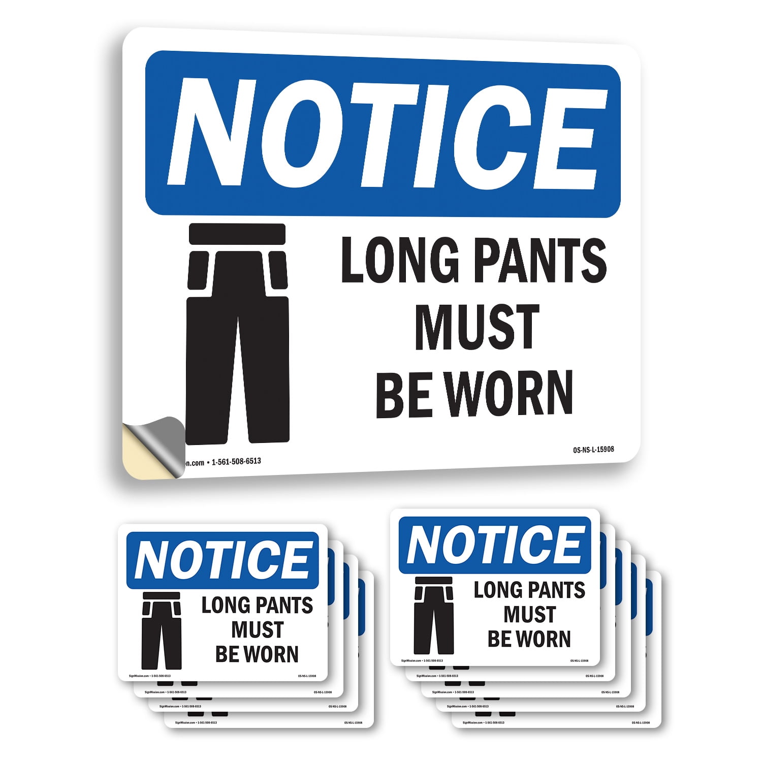 Long Pants Must Be Worn OSHA Notice Vinyl Decal Label 10 Inch x 7 Inch ...